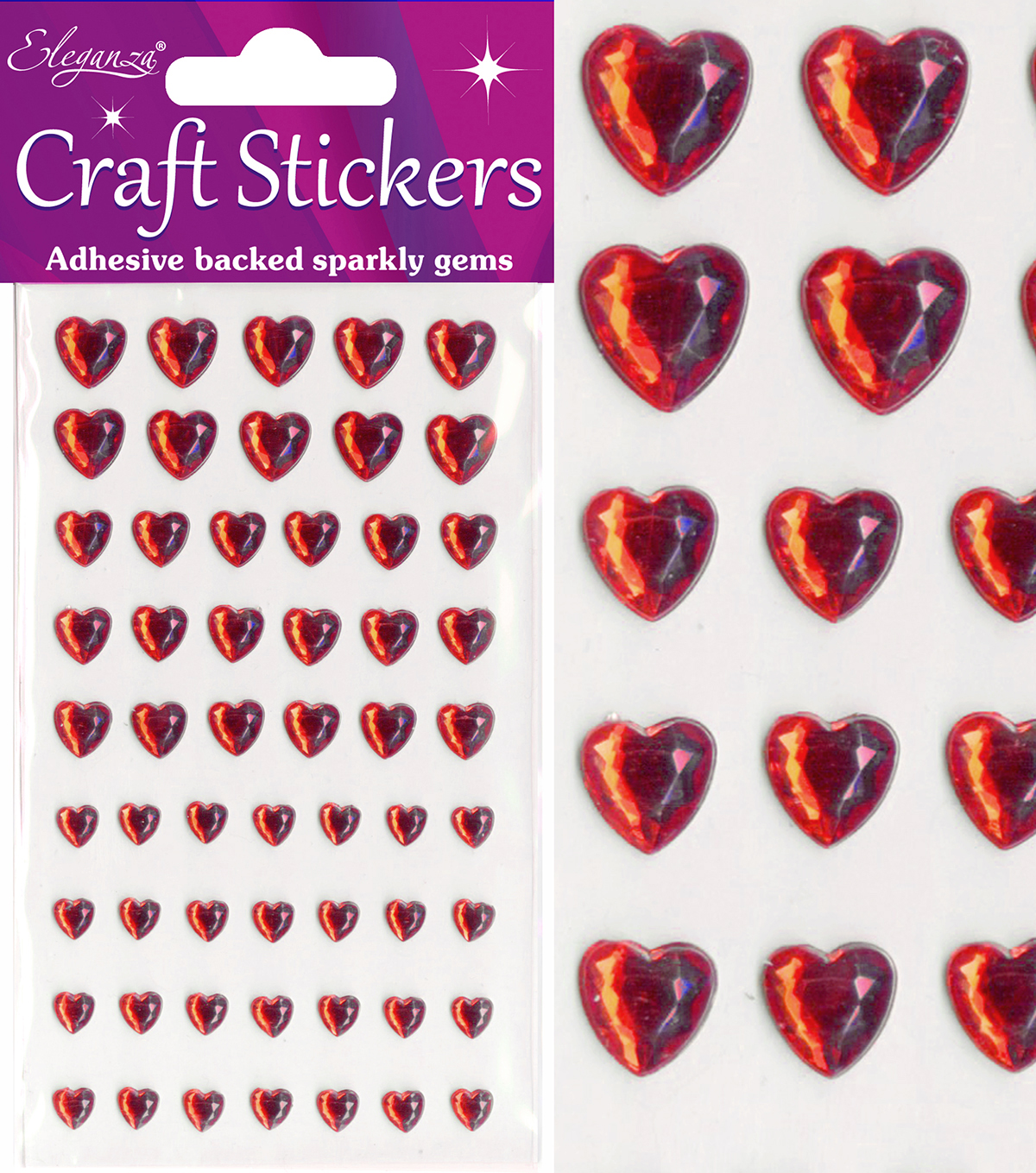 Eleganza Craft Stickers Mixed Diamante hearts 6mm-10mm Red No.16