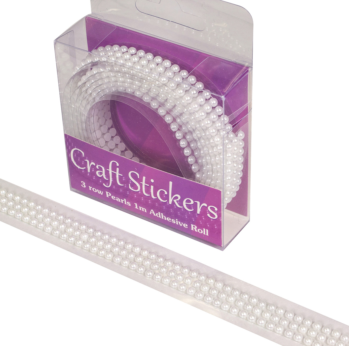 Eleganza Craft Sticker Adhesive Roll 3 row Pearl 1m White No.01