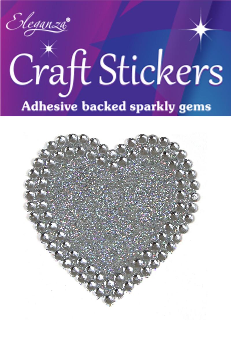 Eleganza Craft Stickers 50mm Solid heart with Diamante Silver No.24