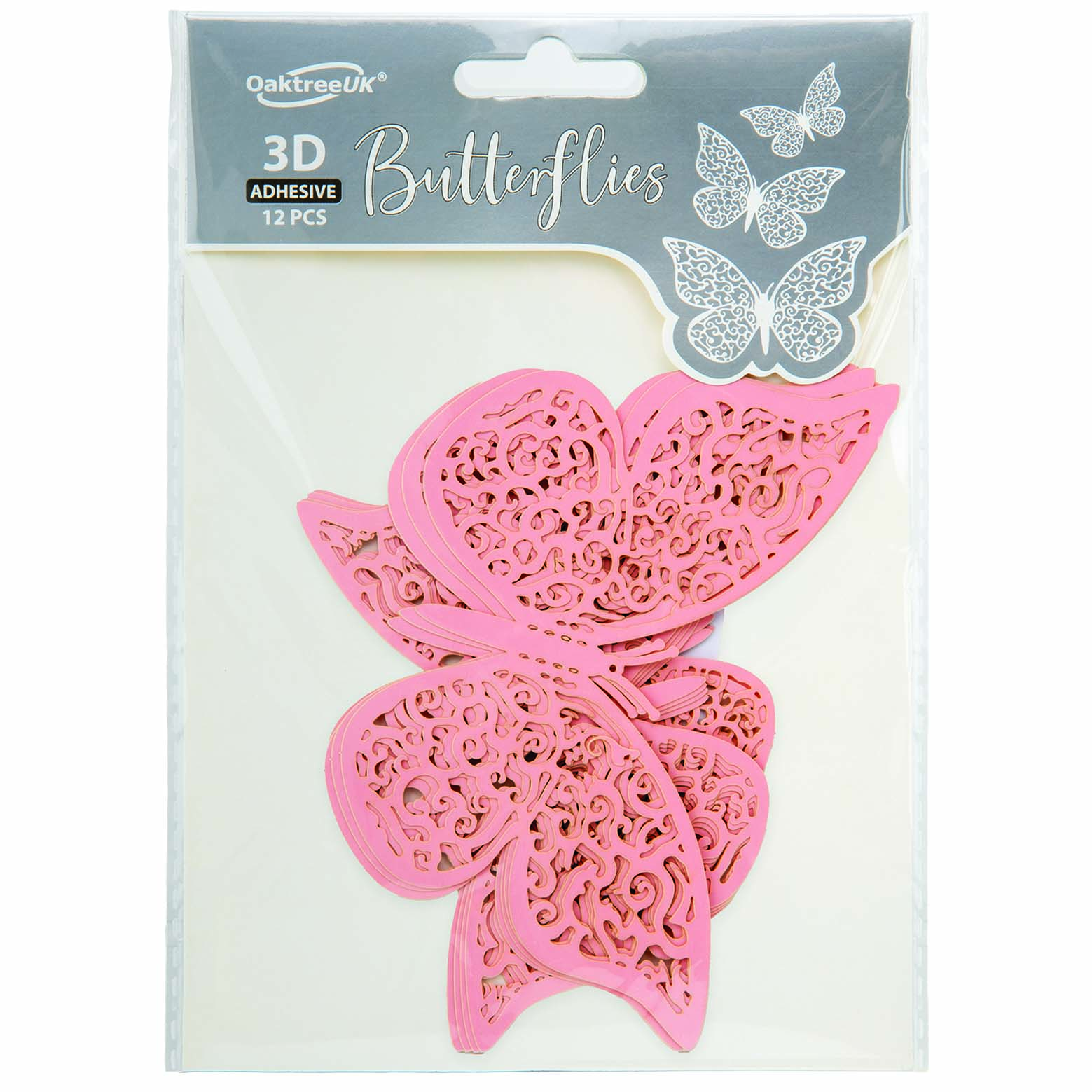 3D Adhesive Butterflies Pastel Lt. Pink x 12 - Craft