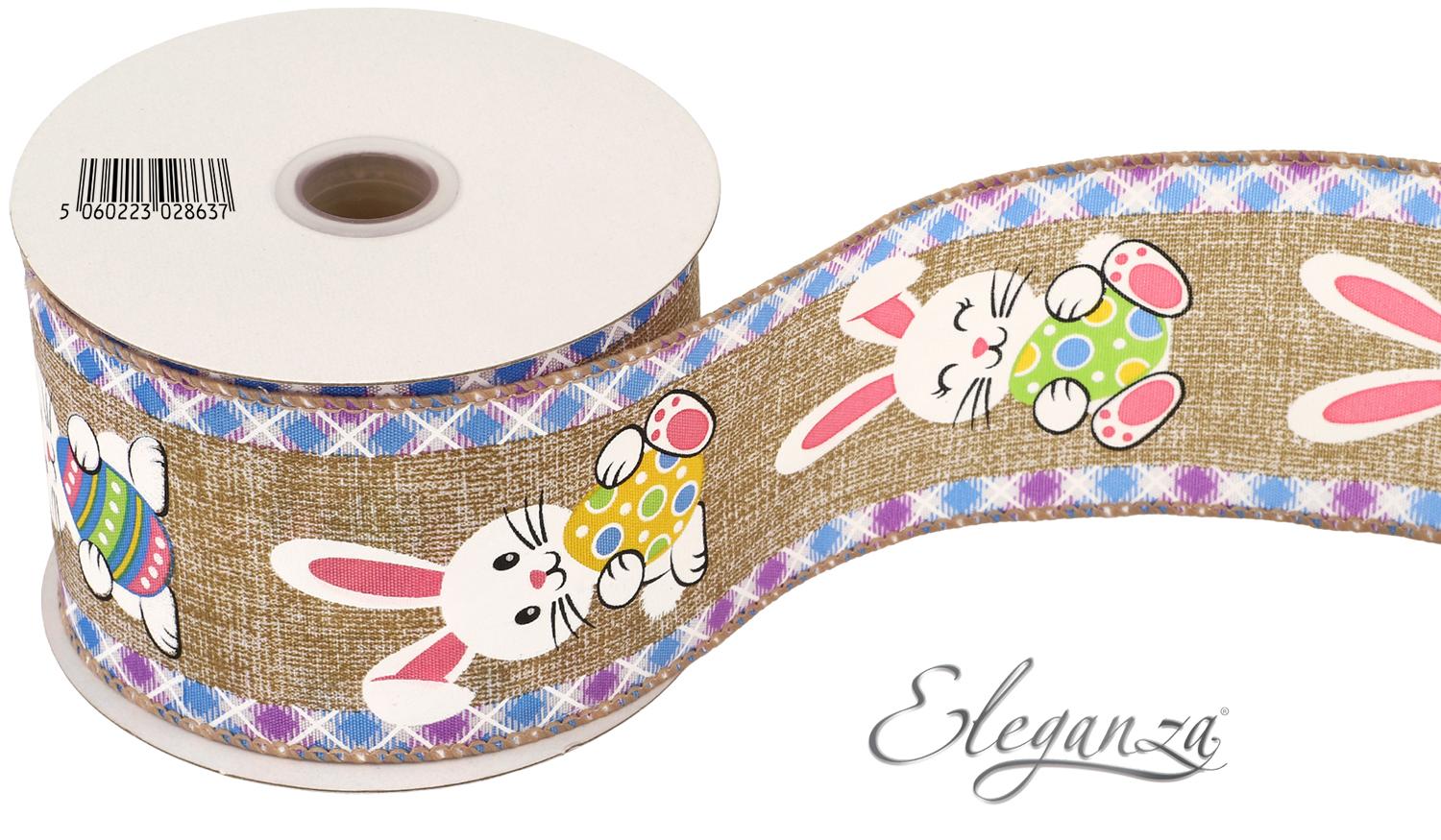Eleganza Wired Edge Ribbon Easter Bunny Natural 63mm x 9.1m