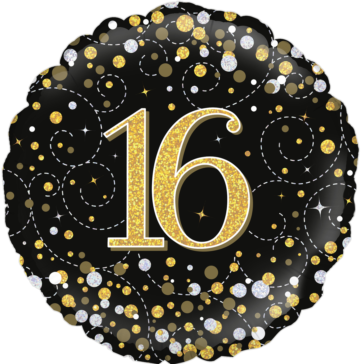 Oaktree 18inch 16th Sparkling Fizz Birthday Black & Gold