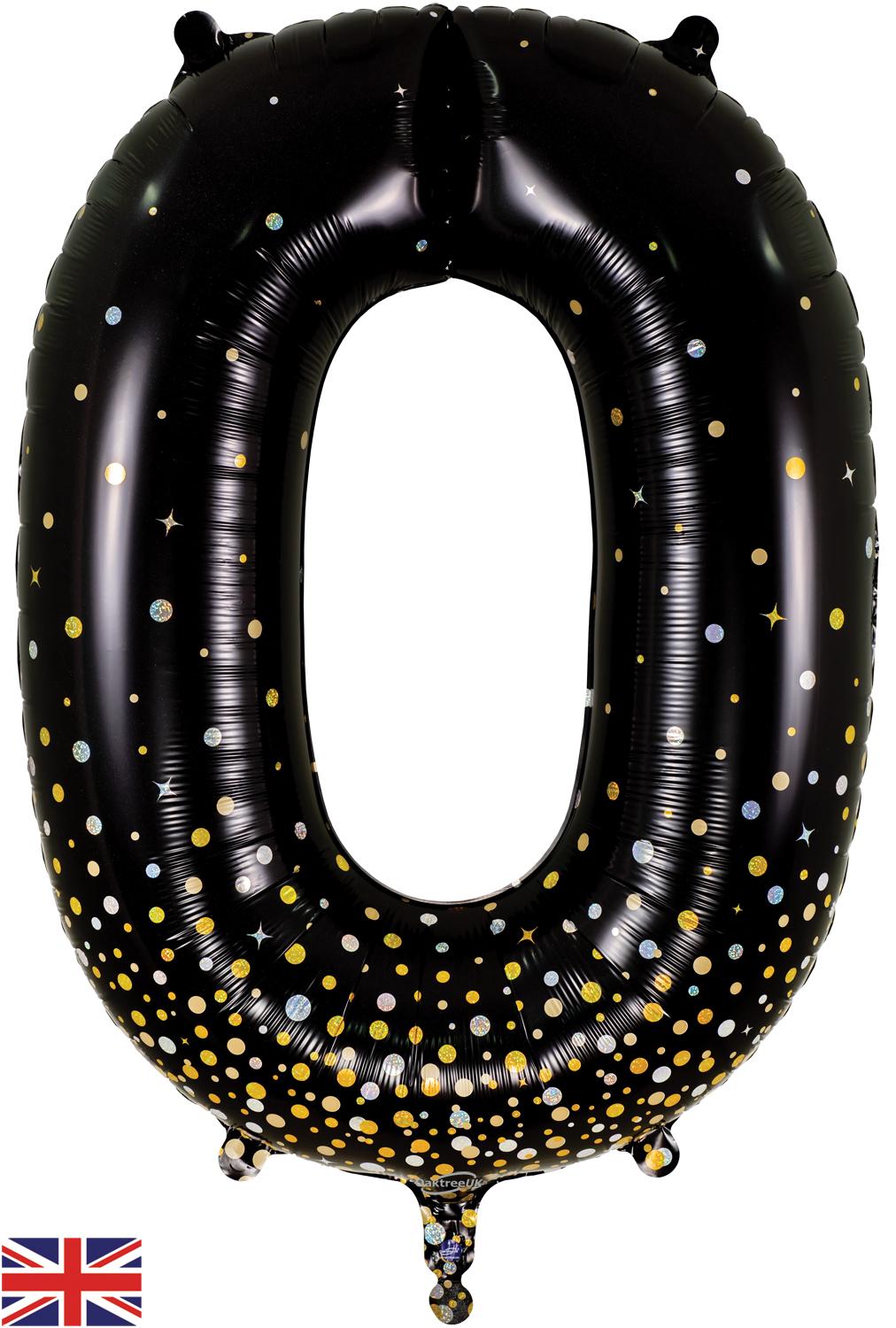 Oaktree 34inch Number 0 Sparkling Fizz Black Gold Holographic