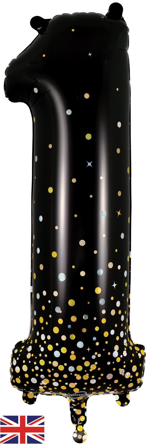 Oaktree 34inch Number 1 Sparkling Fizz Black Gold Holographic