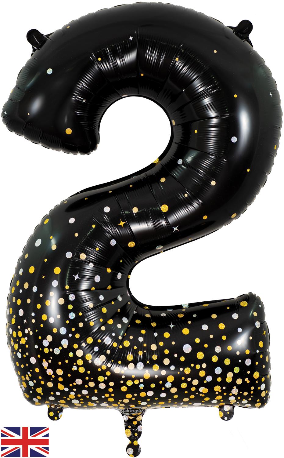 Oaktree 34inch Number 2 Sparkling Fizz Black Gold Holographic