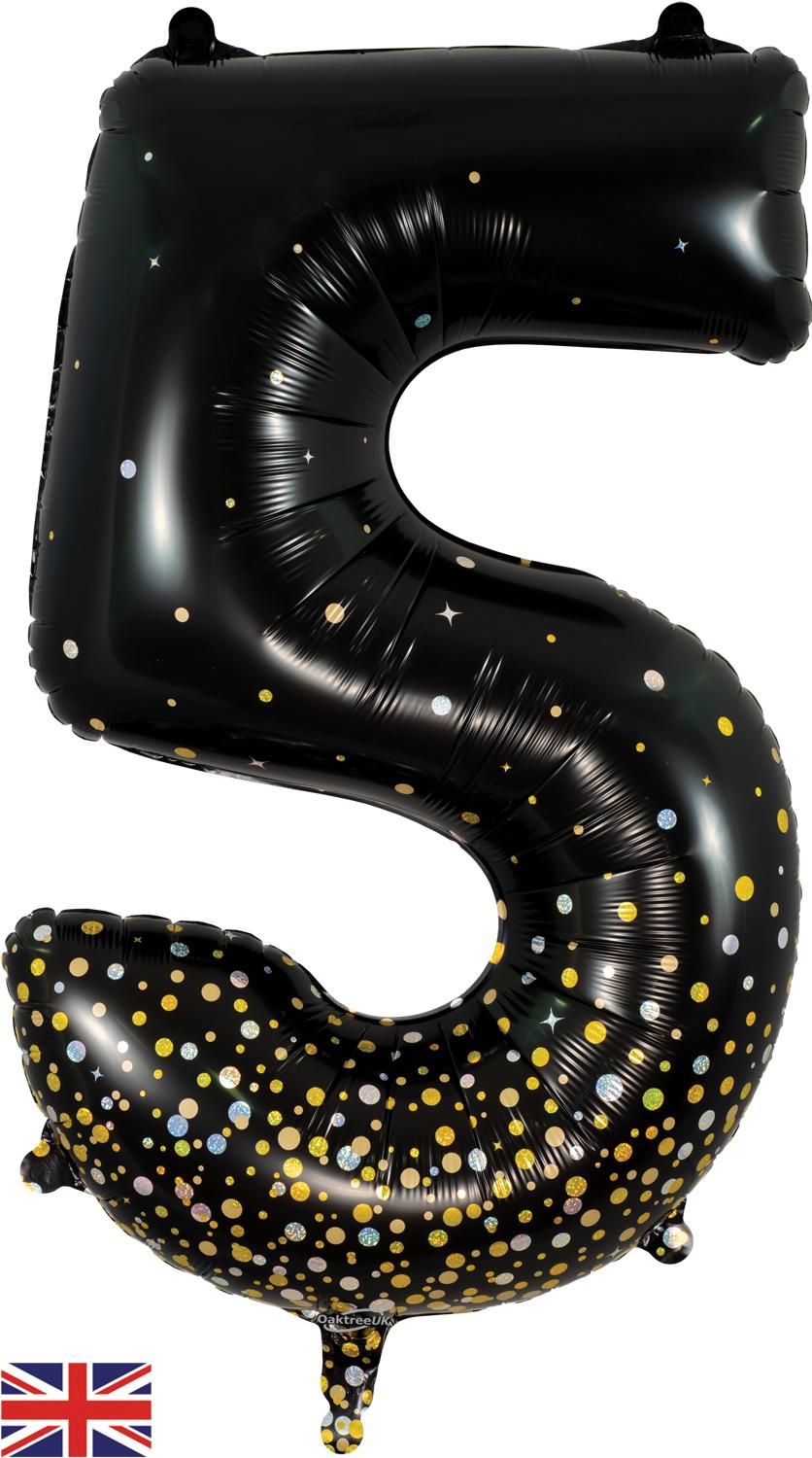 Oaktree 34inch Number 5 Sparkling Fizz Black Gold Holographic