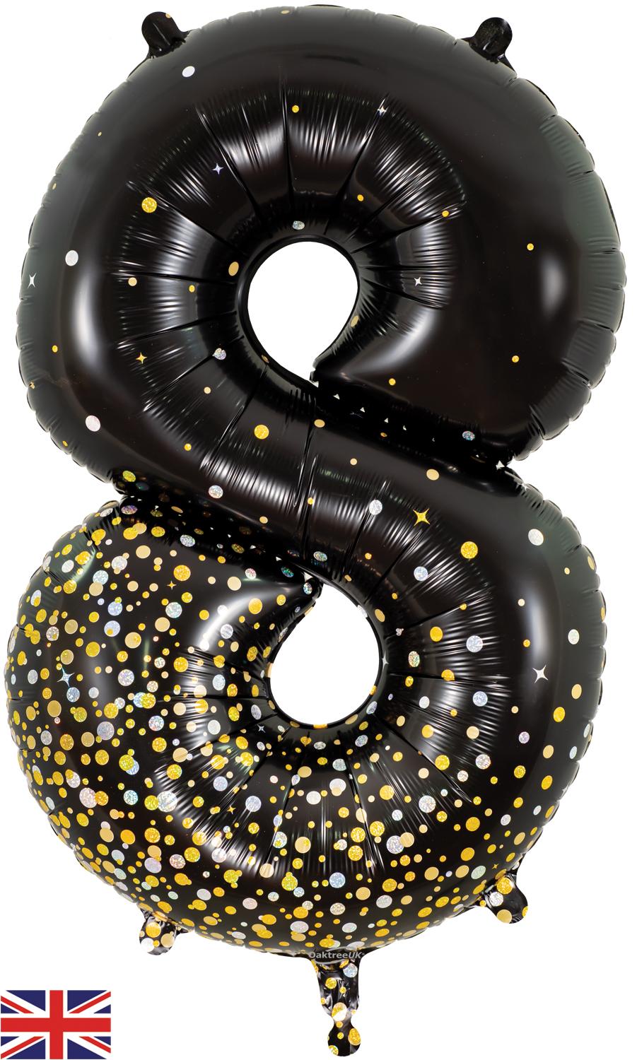 Oaktree 34inch Number 8 Sparkling Fizz Black Gold Holographic