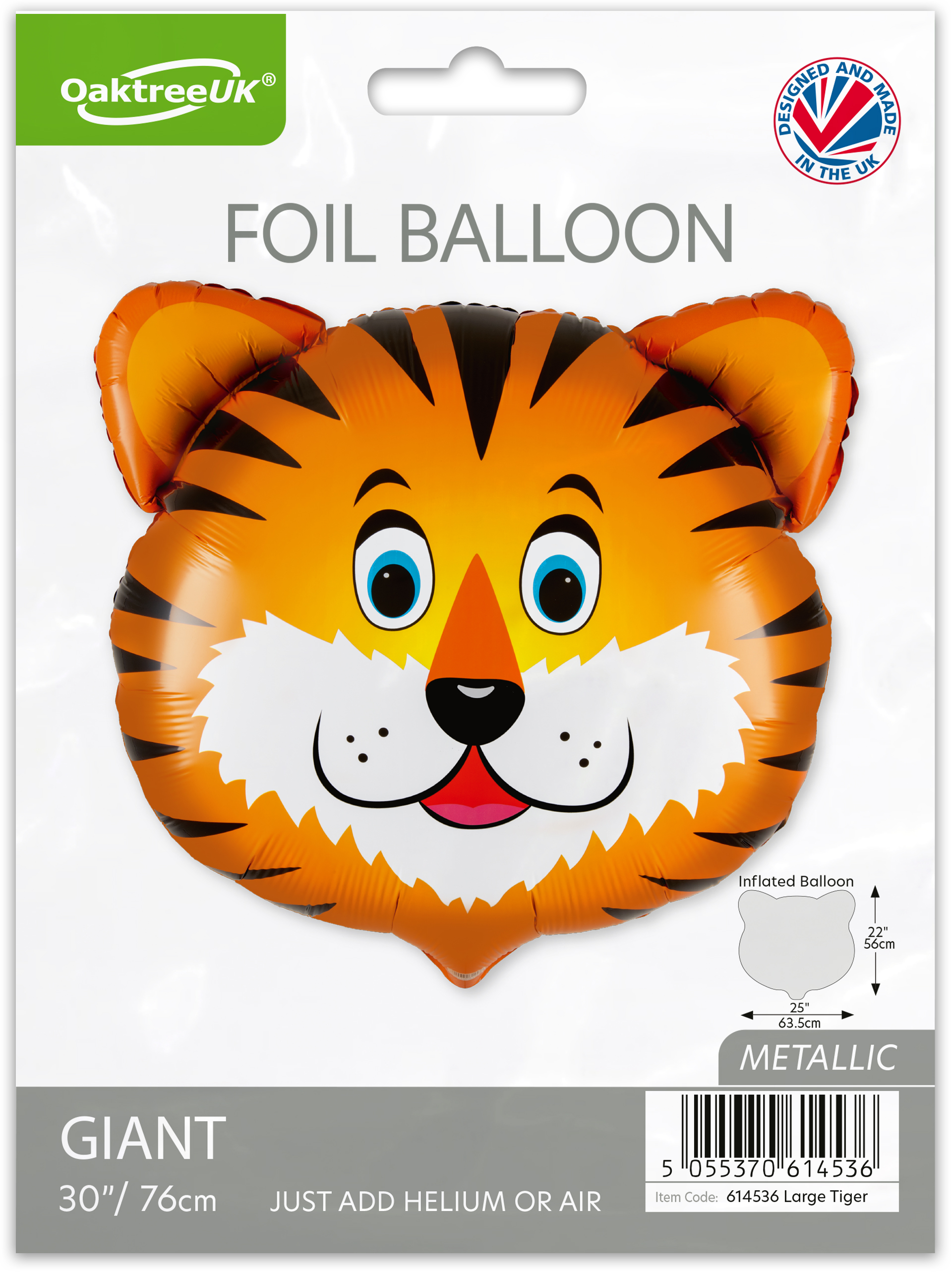 Oaktree Shape 30inch/76cm Large Tiger Balloon Packaged - Foil Balloons