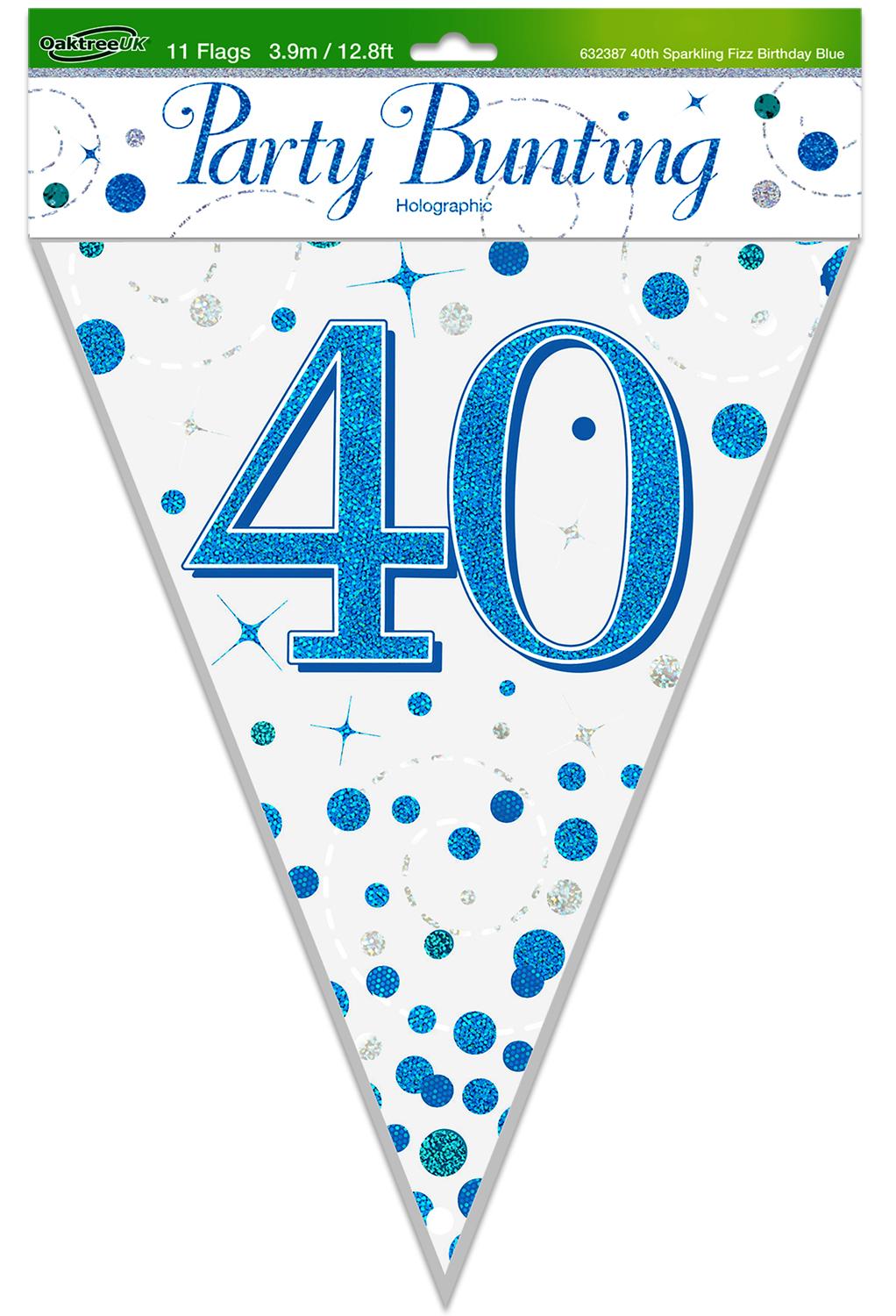 Party Bunting 40th Sparkling Fizz Birthday Blue Holographic 11