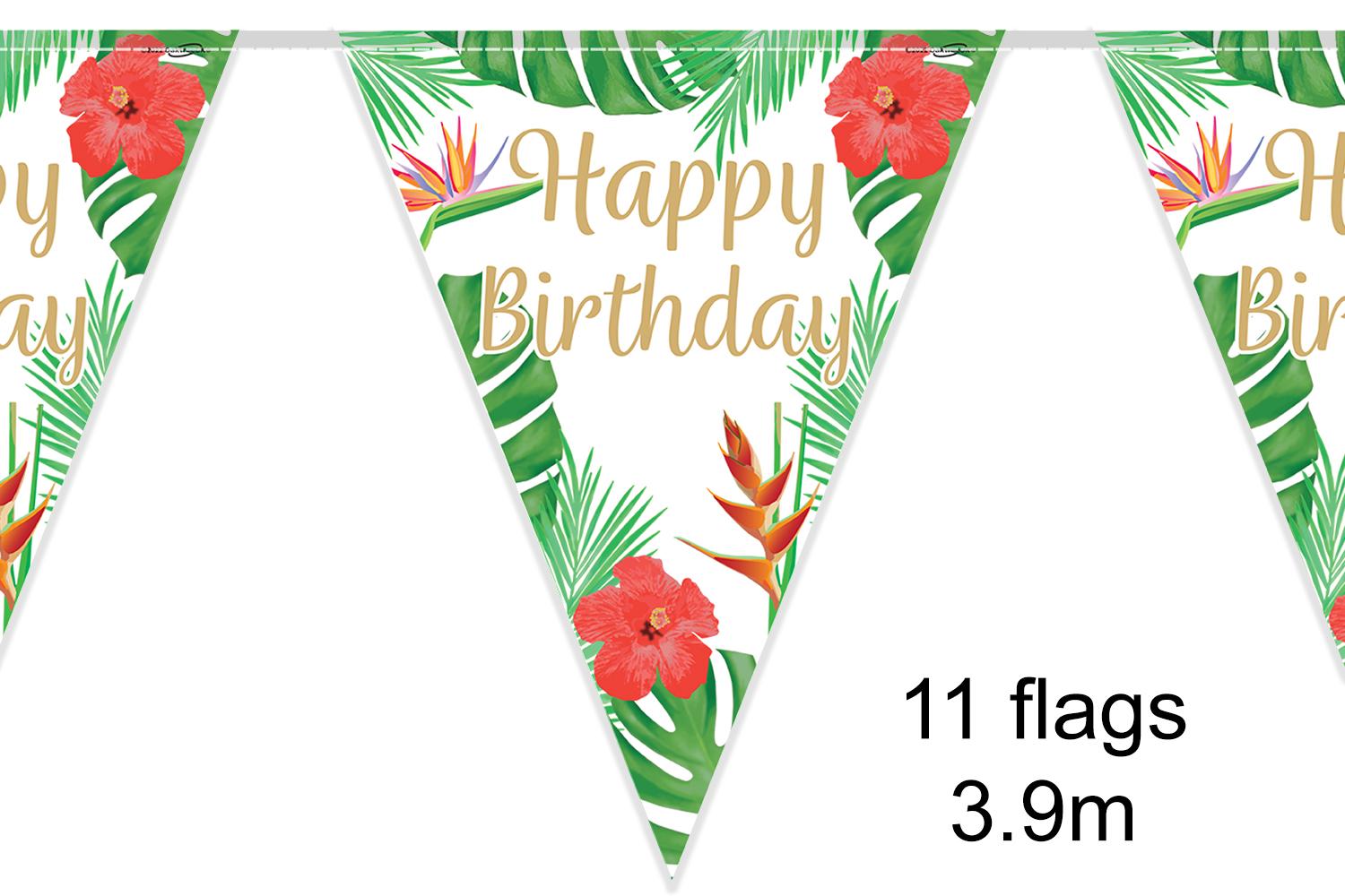 Party Bunting Tropical Birthday 11 flags 3.9m - Bunting - Banners