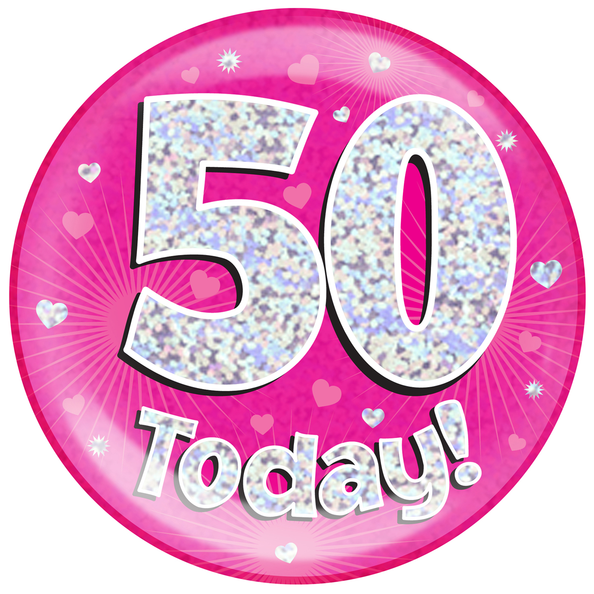 Oaktree Holographic Jumbo Badge - 50 Today Pink - Pink badges Oaktree Holographic Jumbo Badge - 50 Today Pink - Pink badges