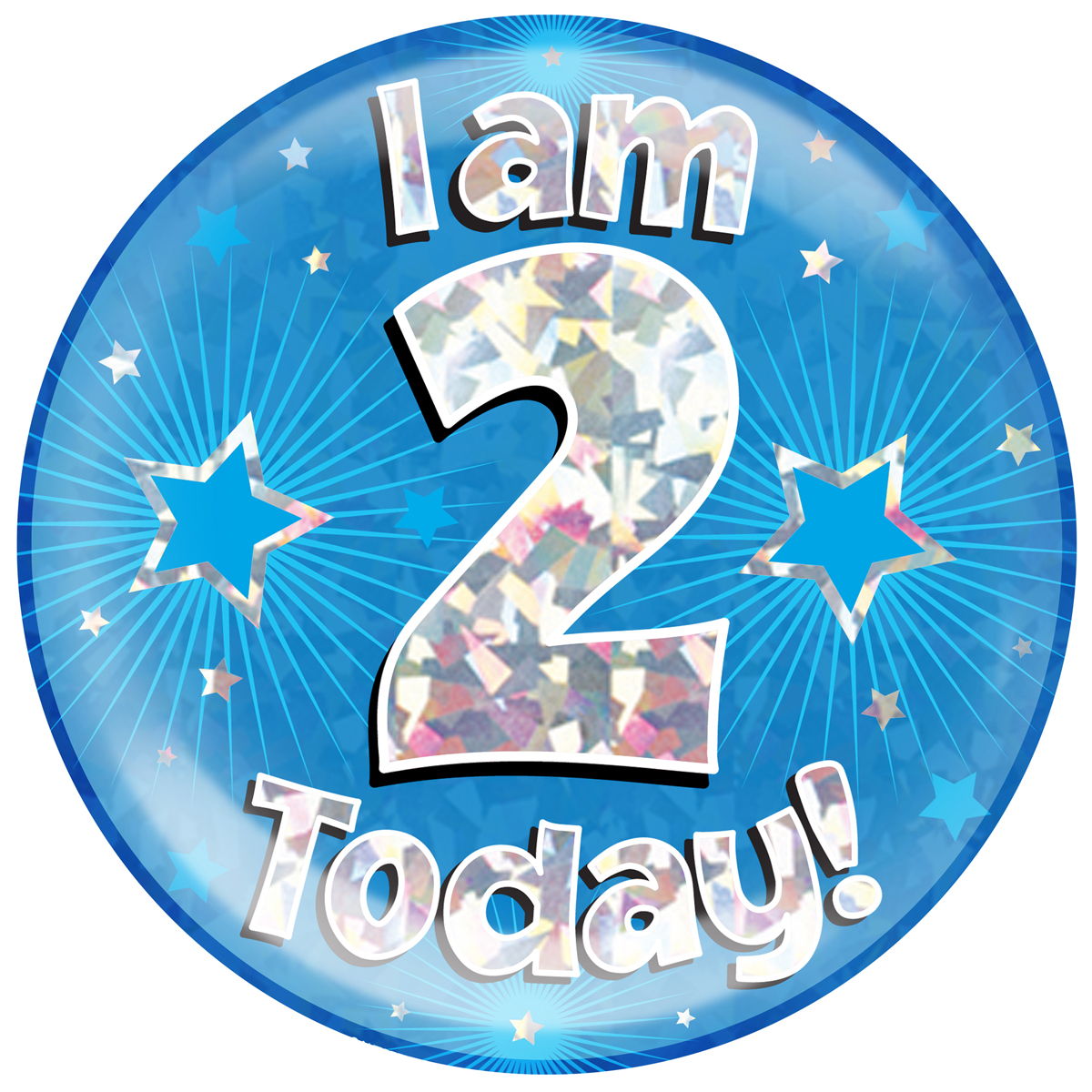Oaktree Holographic Jumbo Badge - I am 2 Today Blue - Blue badges