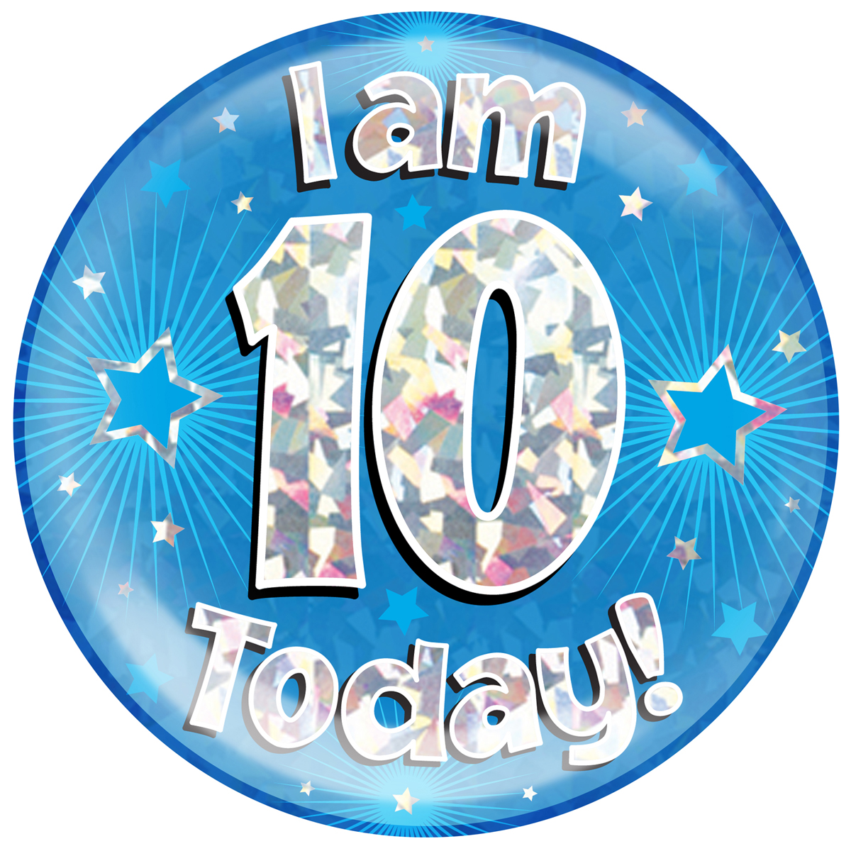 Oaktree Holographic Jumbo Badge - I am 10 Today Blue - Jumbo Badges