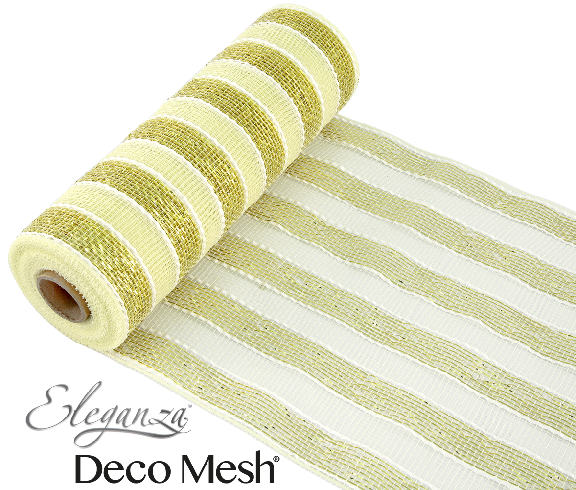 Deco Mesh Metallic Gold & Ivory Stripe 25cm x 9.1m Pattern No.266
