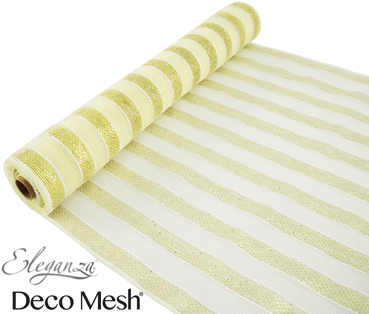 Deco Mesh Metallic Gold & Ivory Stripe 53cm x 9.1m Pattern No.266