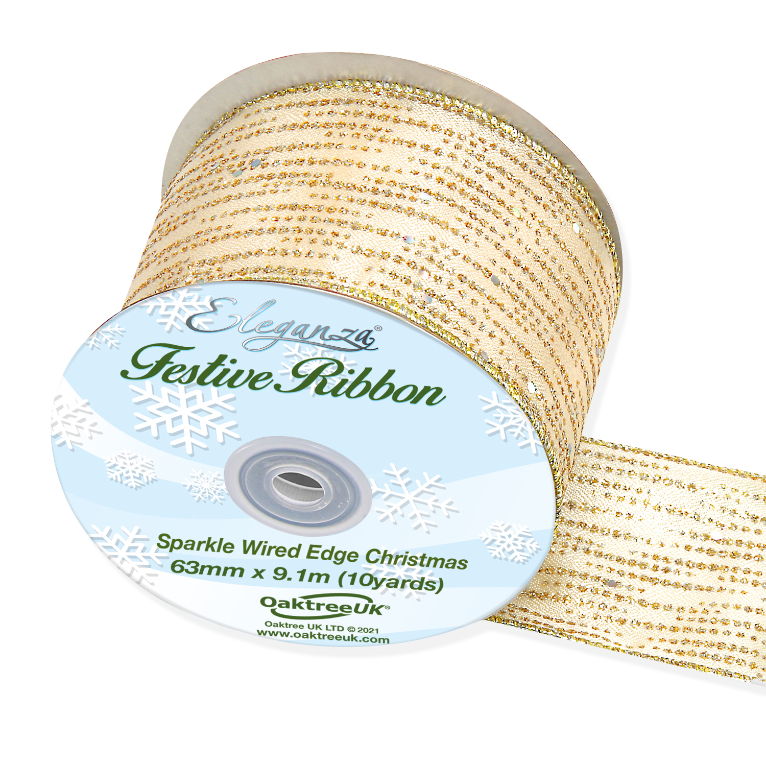 Eleganza Satin Wired Edge Festive Shimmer 63mm x 9.1m Design No.377