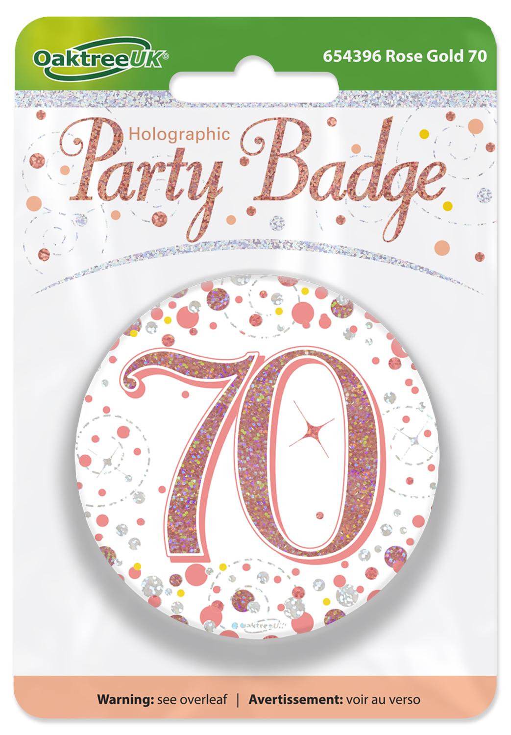 Oaktree 3inch Badge 70th Birthday Sparkling Fizz Rose Gold