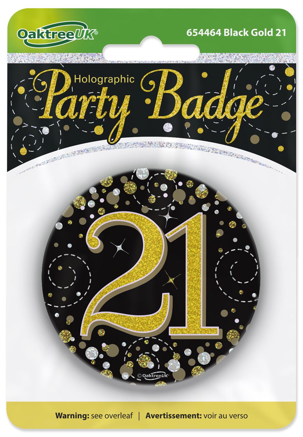 Oaktree 3inch Badge 21st Birthday Sparkling Fizz Black Gold