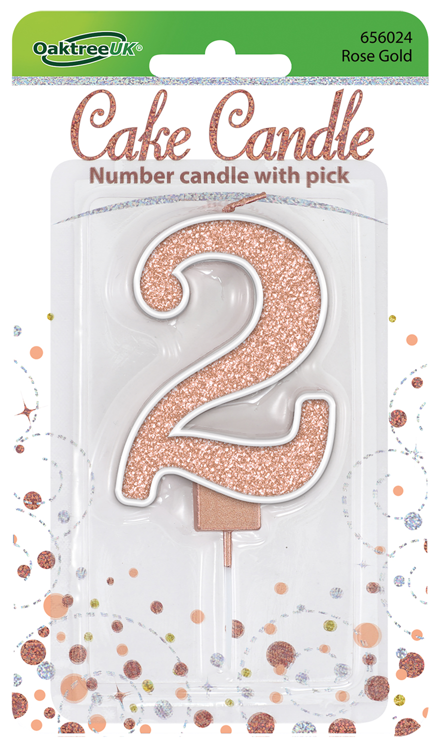 Oaktree Sparkling Fizz No.2 Candle 7.5cm Rose Gold - Cake Candles