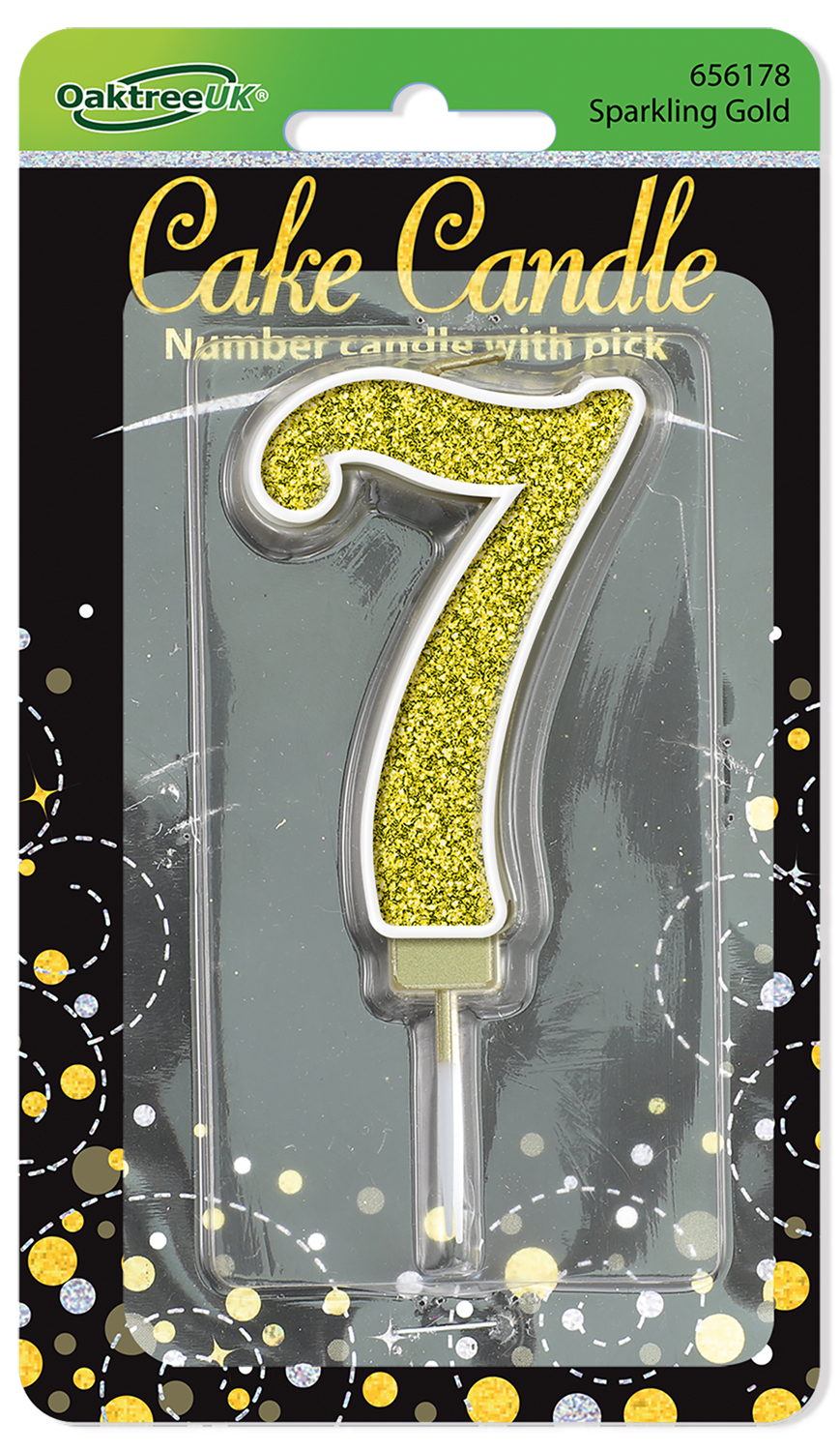 Oaktree Sparkling Fizz No.7 Candle 7.5cm Gold - Cake Candles