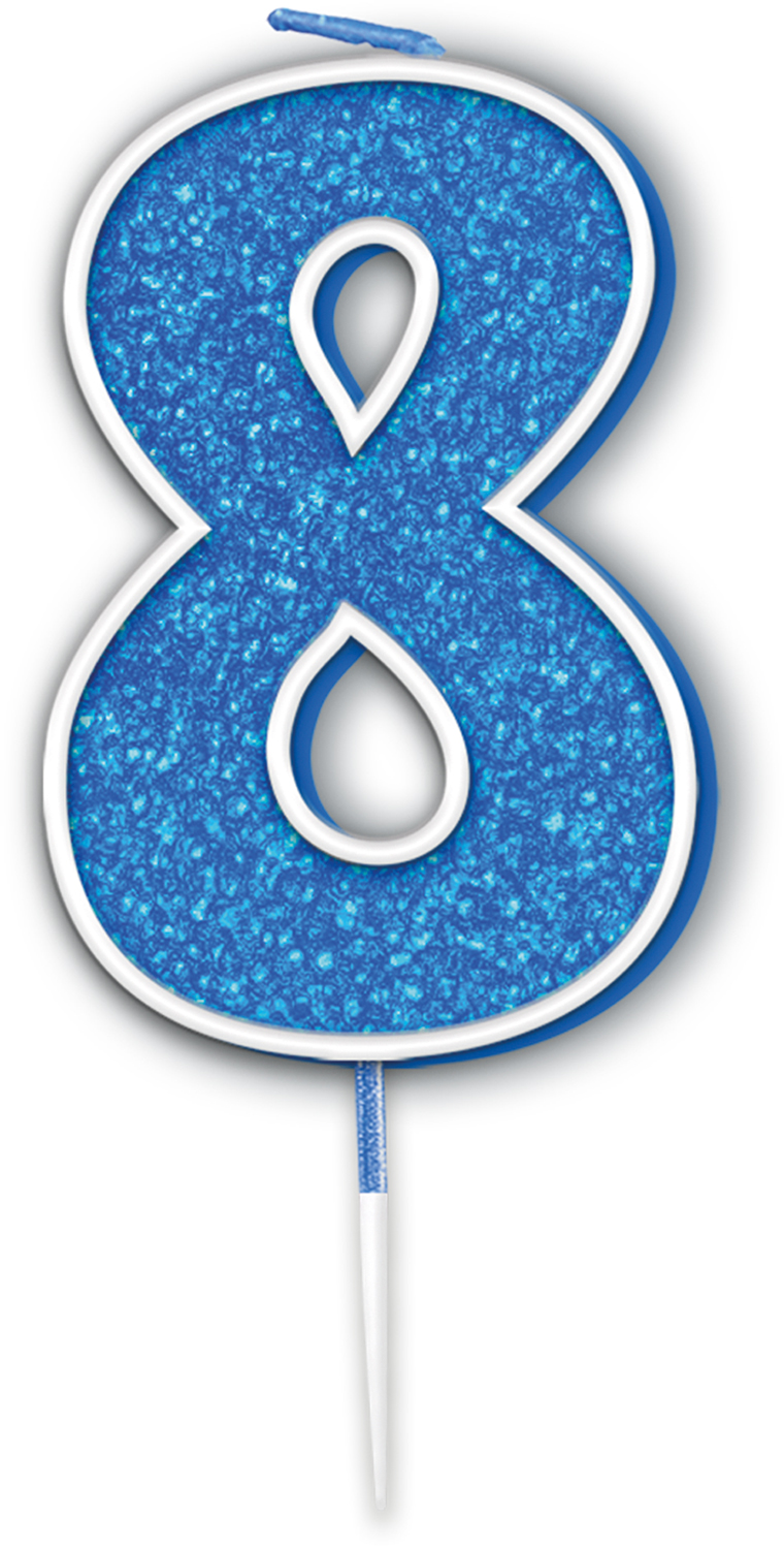 Oaktree Glitter No.8 Candle 7.5cm Blue/Silver Glitter - Cake