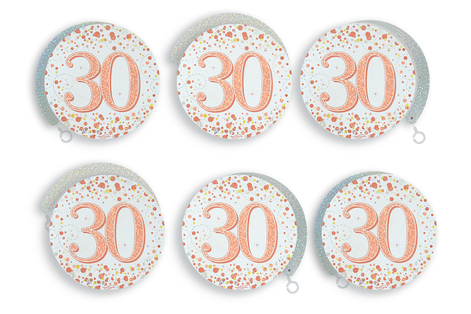 Oaktree Sparkling Fizz Hanging Swirls 30th White & Rose Gold 6pcs