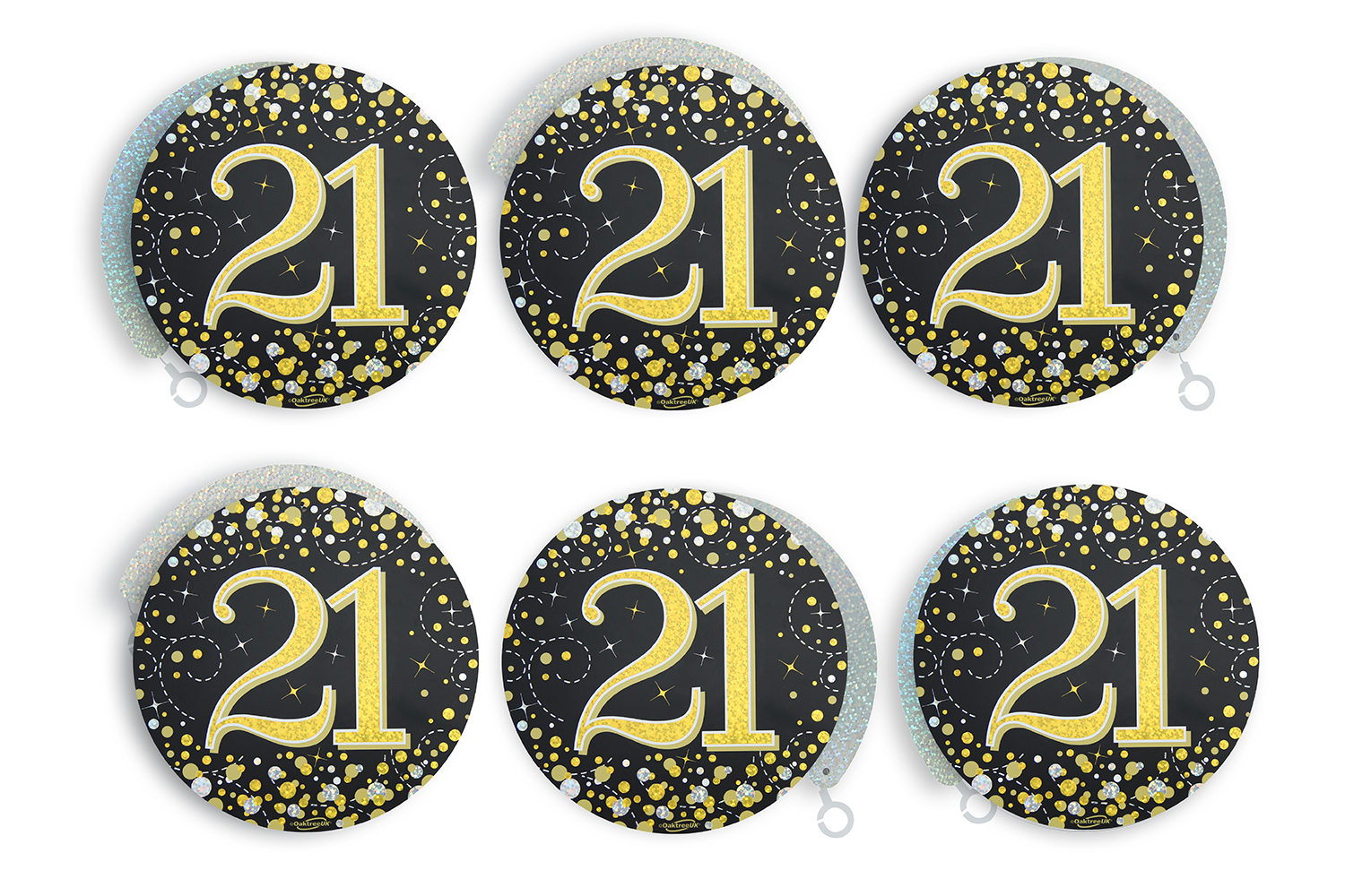 Oaktree Sparkling Fizz Hanging Swirls 21st Black / Gold 6pcs