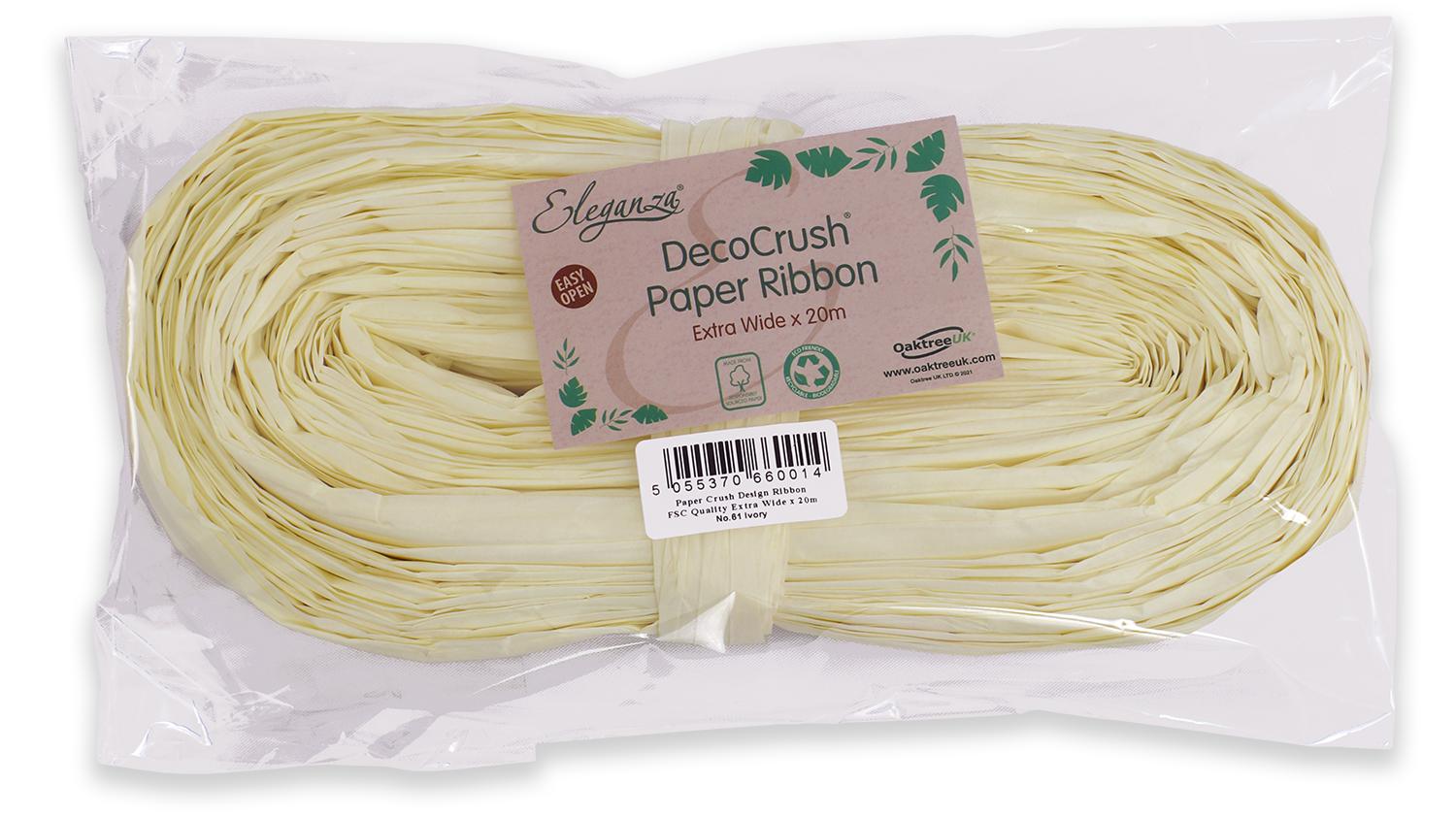 Paper Crush Design Ribbon FSC Quality Extra Wide x 20m No.61 Ivory