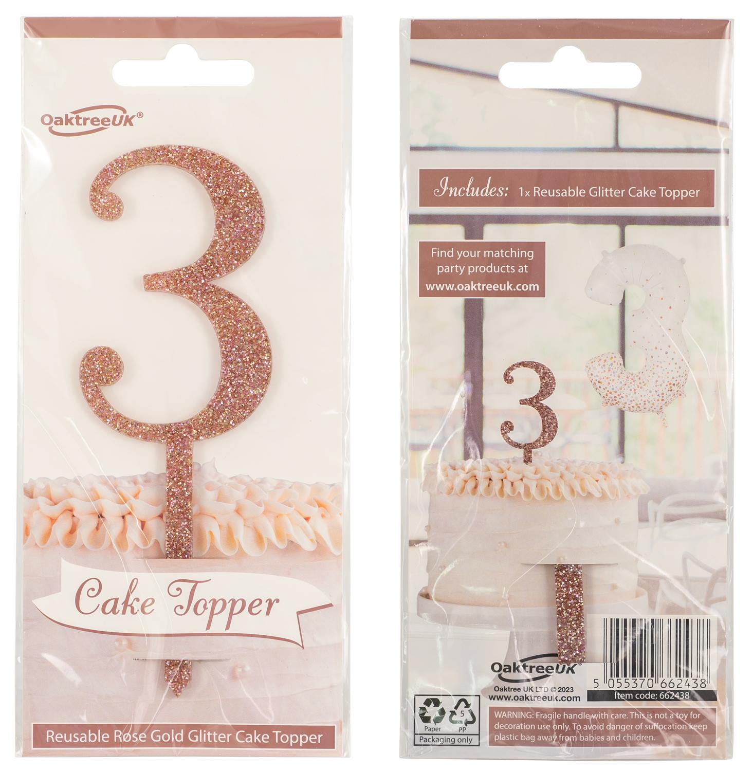 Acrylic Sparkling Fizz Rose Gold Cake Topper No.3 H150mm x W48.5mm