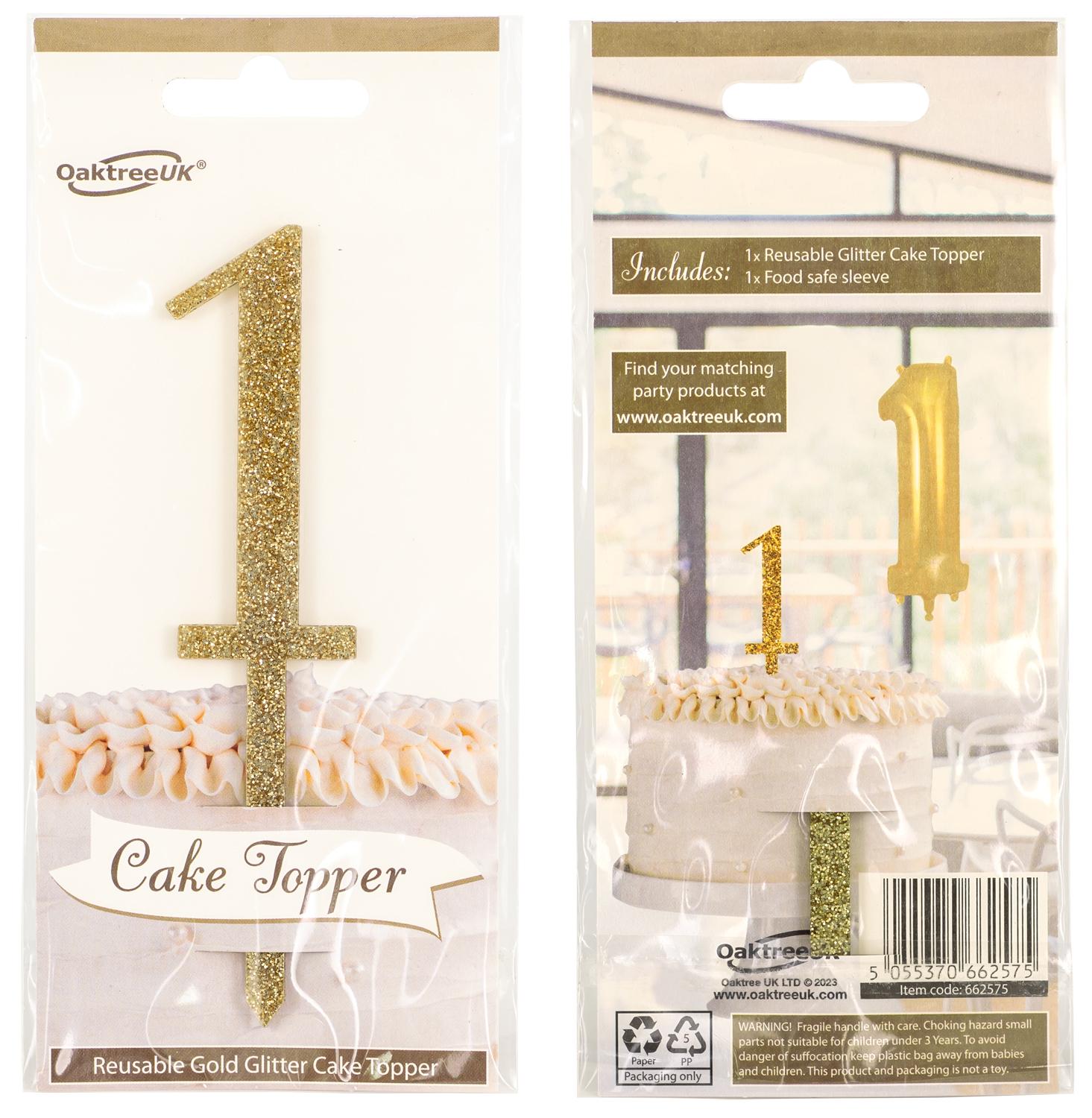 Acrylic Sparkling Fizz Gold Cake Topper No.1 H150mm x W33.5mm