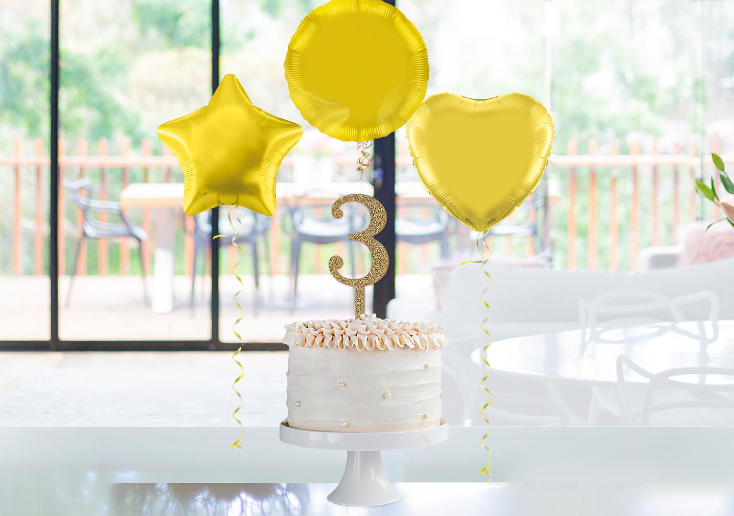 Acrylic Sparkling Fizz Gold Cake Topper No.3 H150mm x W48.5mm