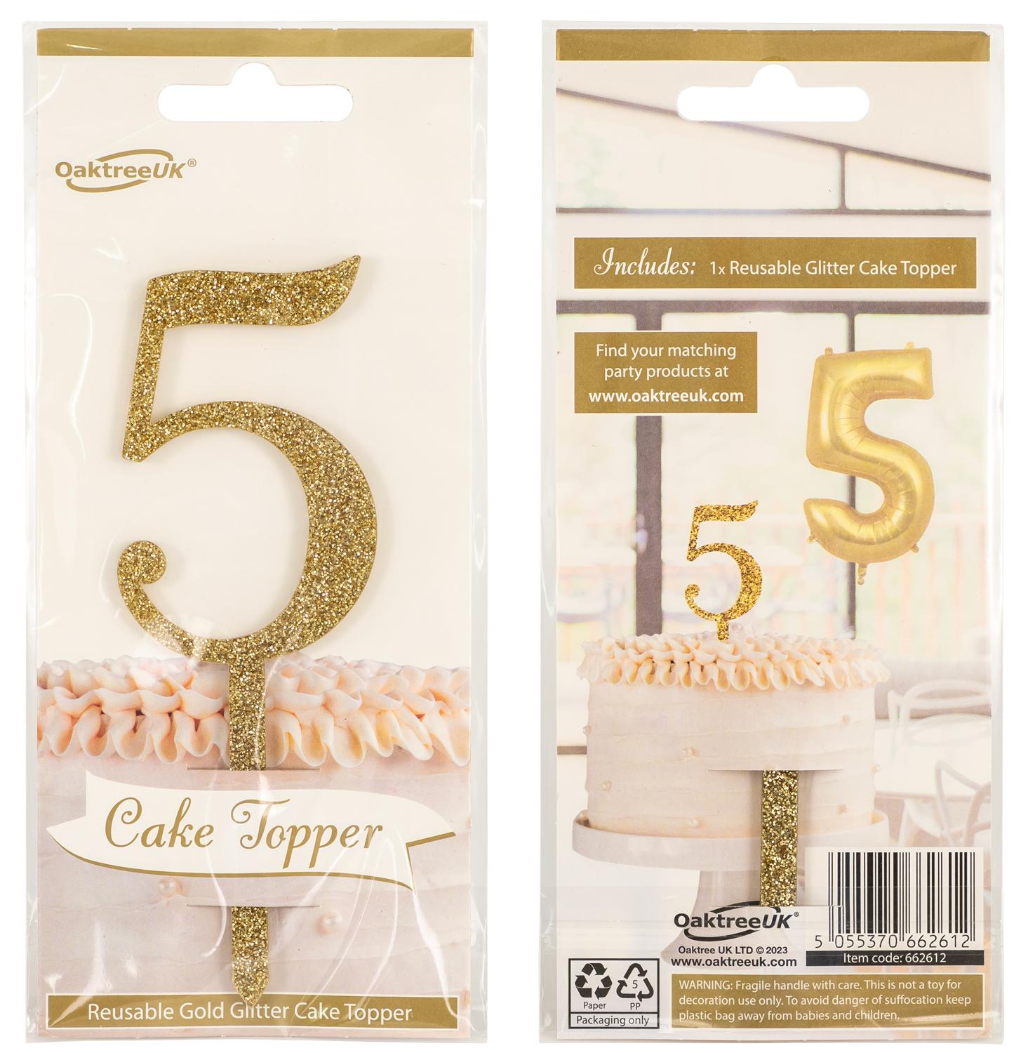 Acrylic Sparkling Fizz Gold Cake Topper No.5 H150mm x W48mm - Cake