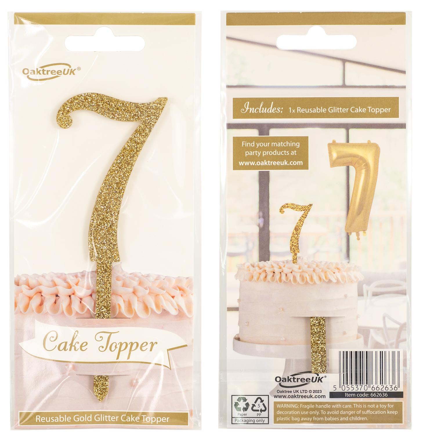 Acrylic Sparkling Fizz Gold Cake Topper No.7 H150mm x W50mm - Cake