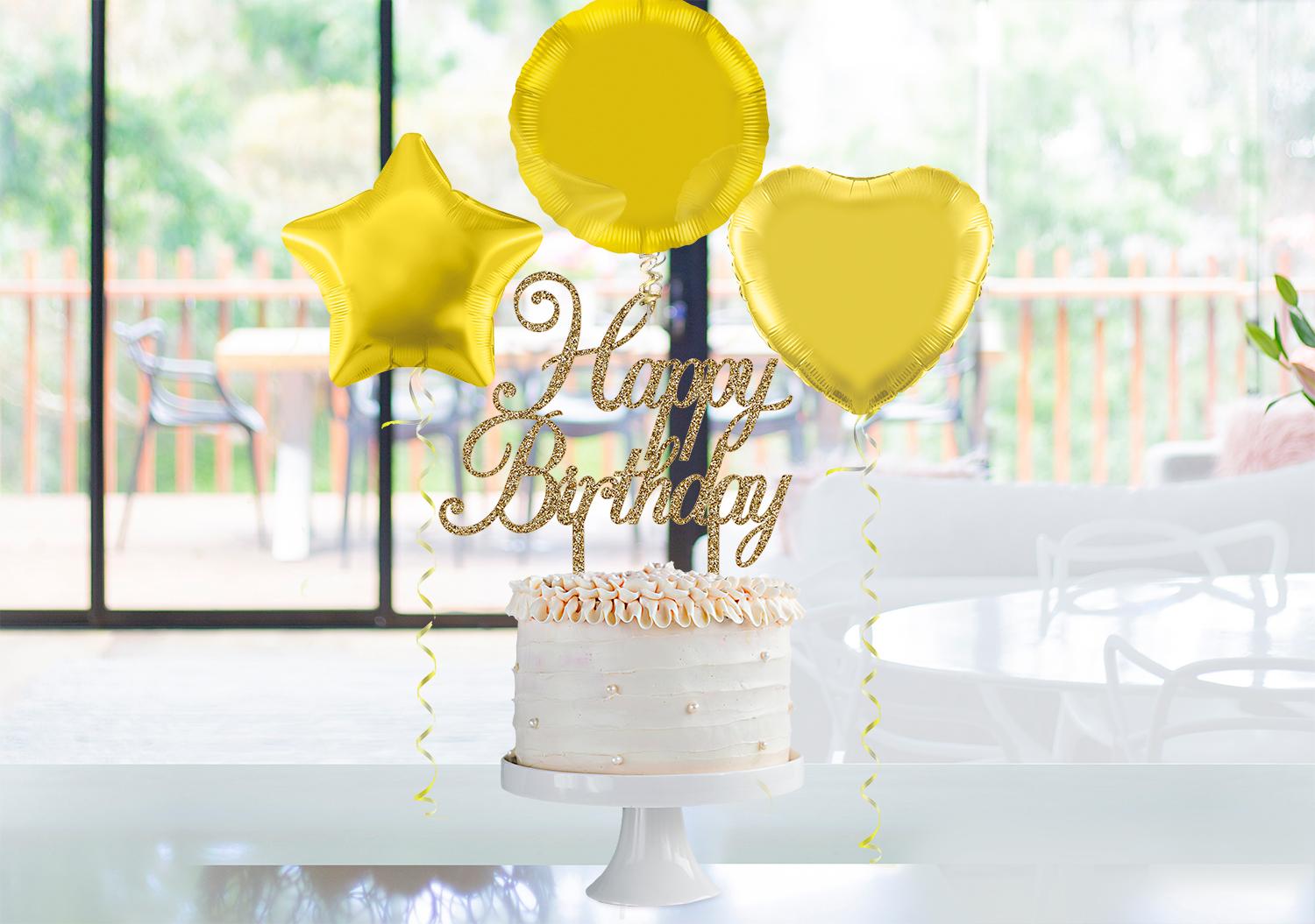 Acrylic Sparkling Fizz Gold Cake Topper Happy Birthday H161mm x