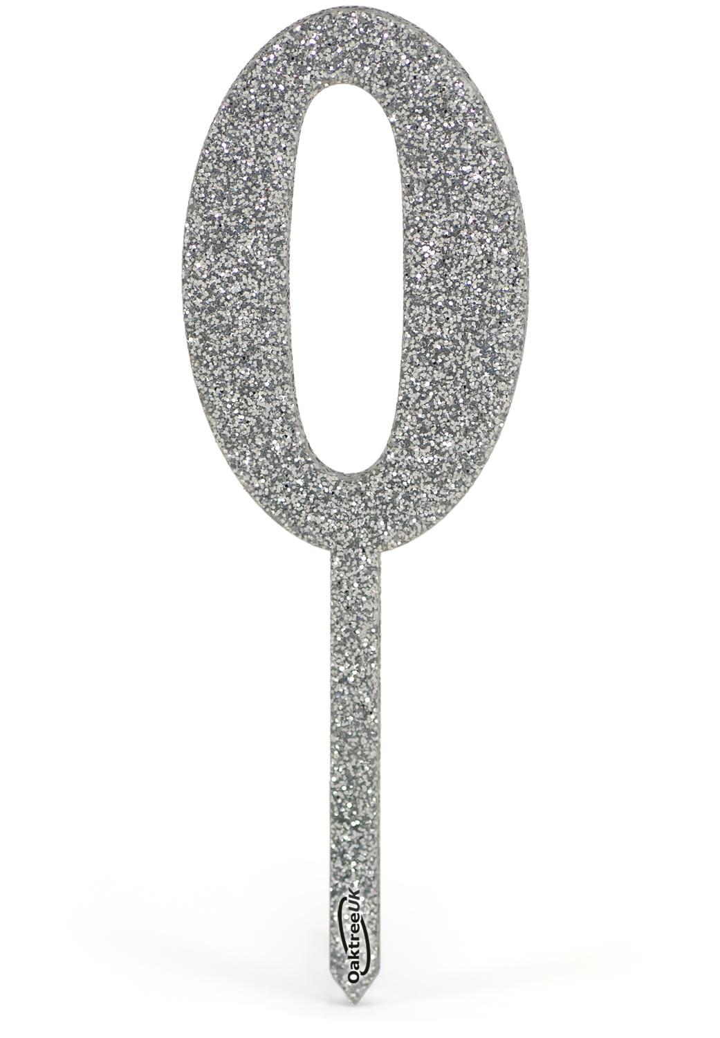 Acrylic Silver Glitter Cake Topper No.0 H150mm x W48mm - Cake
