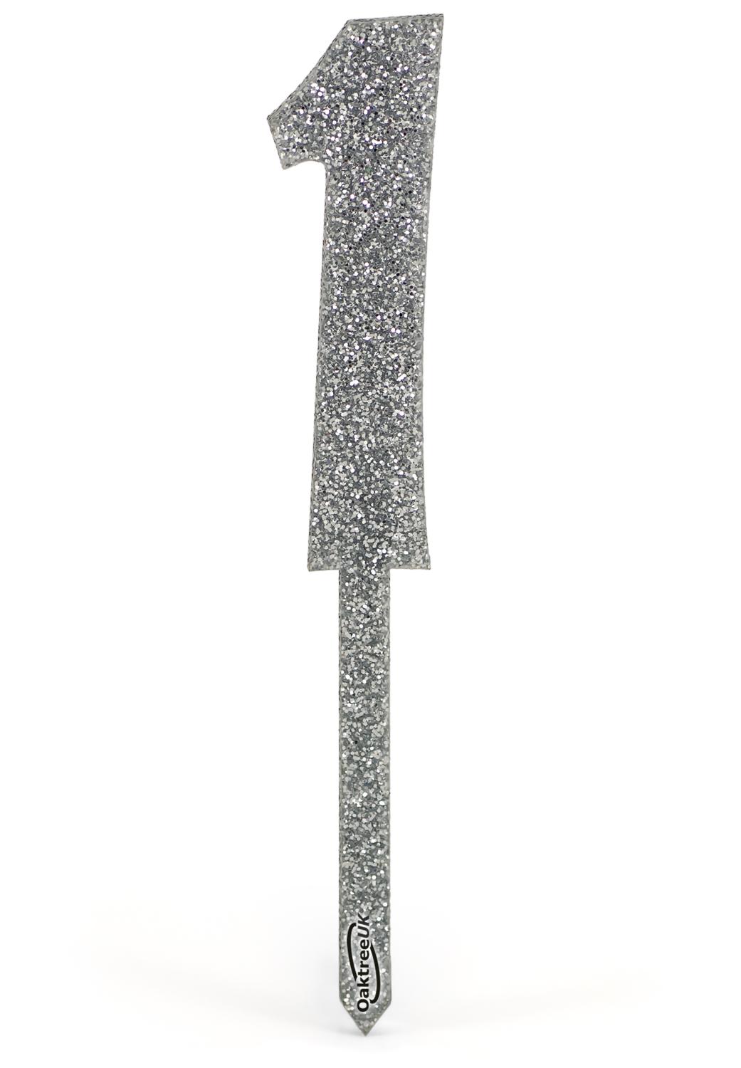 Acrylic Silver Glitter Cake Topper No.1 H150mm x W26mm - Cake