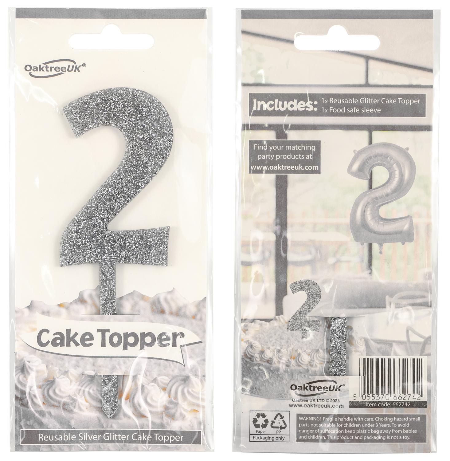 Acrylic Silver Glitter Cake Topper No.2 H150mm x W50mm - Cake