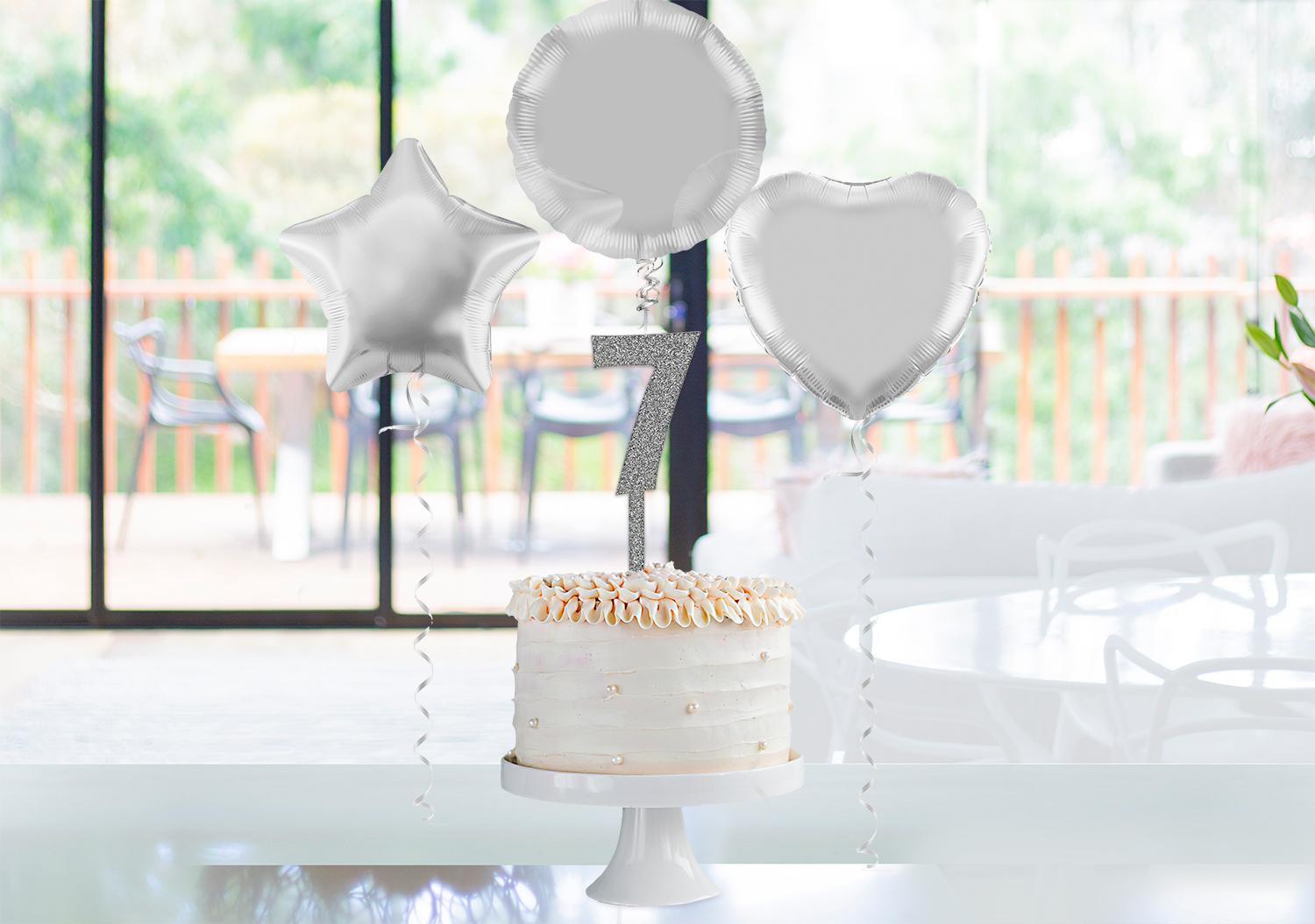 Acrylic Silver Glitter Cake Topper No.7 H150mm x W51mm - Cake