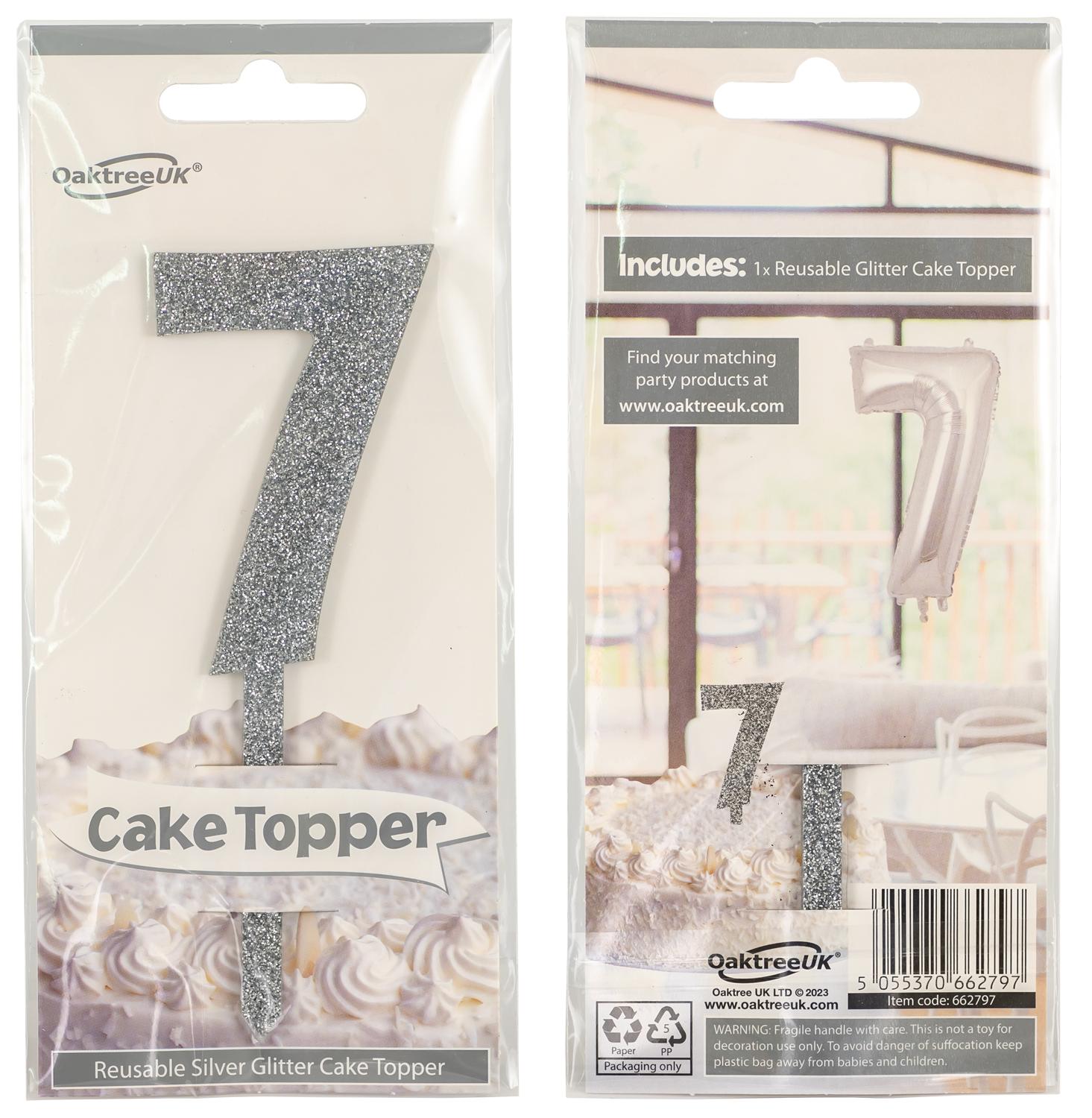 Acrylic Silver Glitter Cake Topper No.7 H150mm x W51mm - Cake