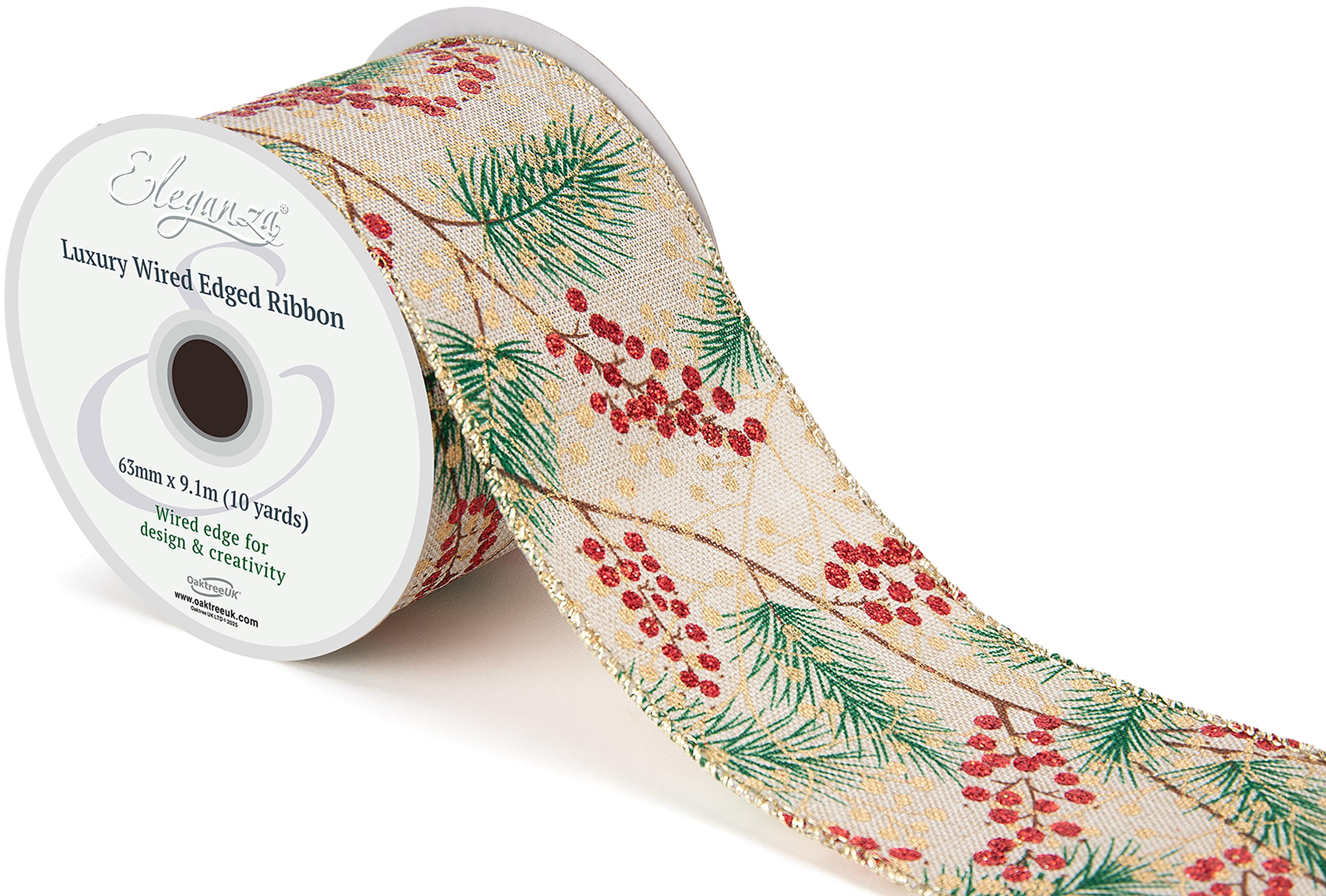Eleganza Wired Edge Christmas Pine/Metallic Berries No.457 63mm x