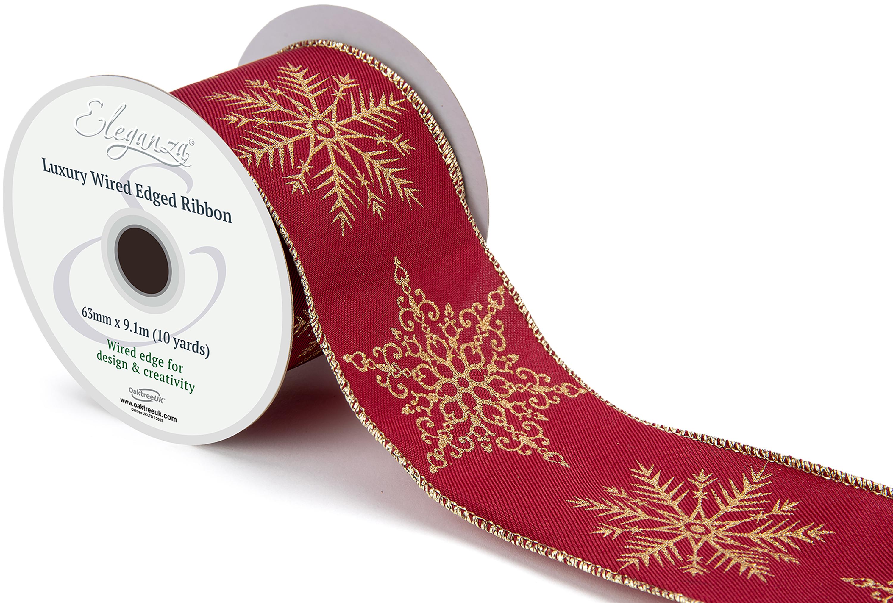 Eleganza Wired Edge Christmas Luxury Snowflakes Burgundy/Gold
