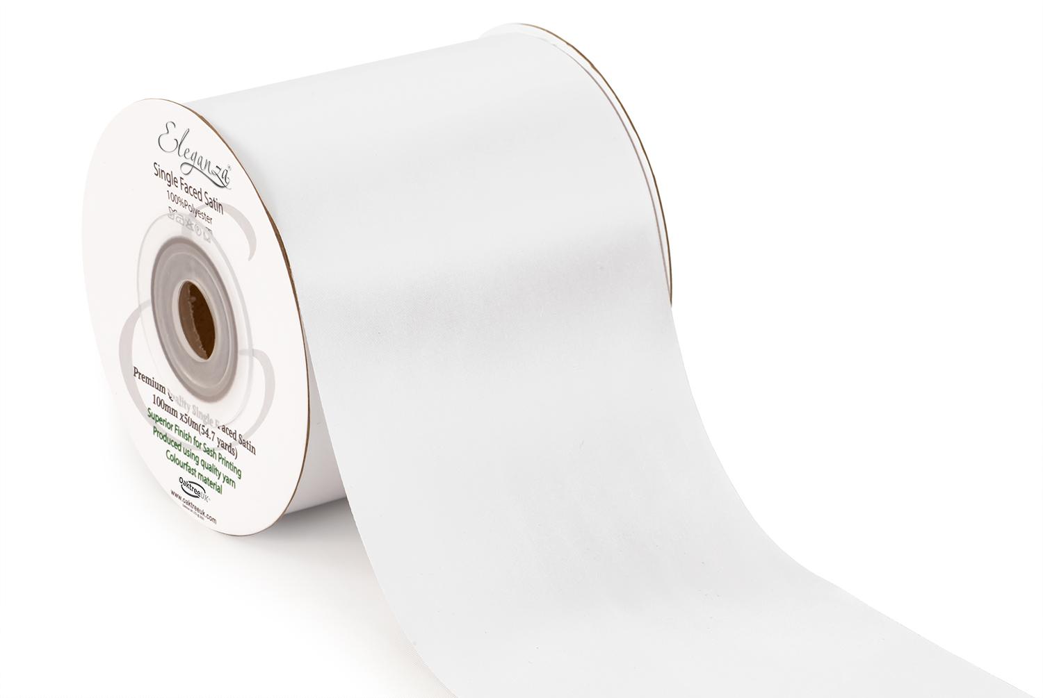 Eleganza Single Faced Sash Ribbon 100mm x 50m White No.01