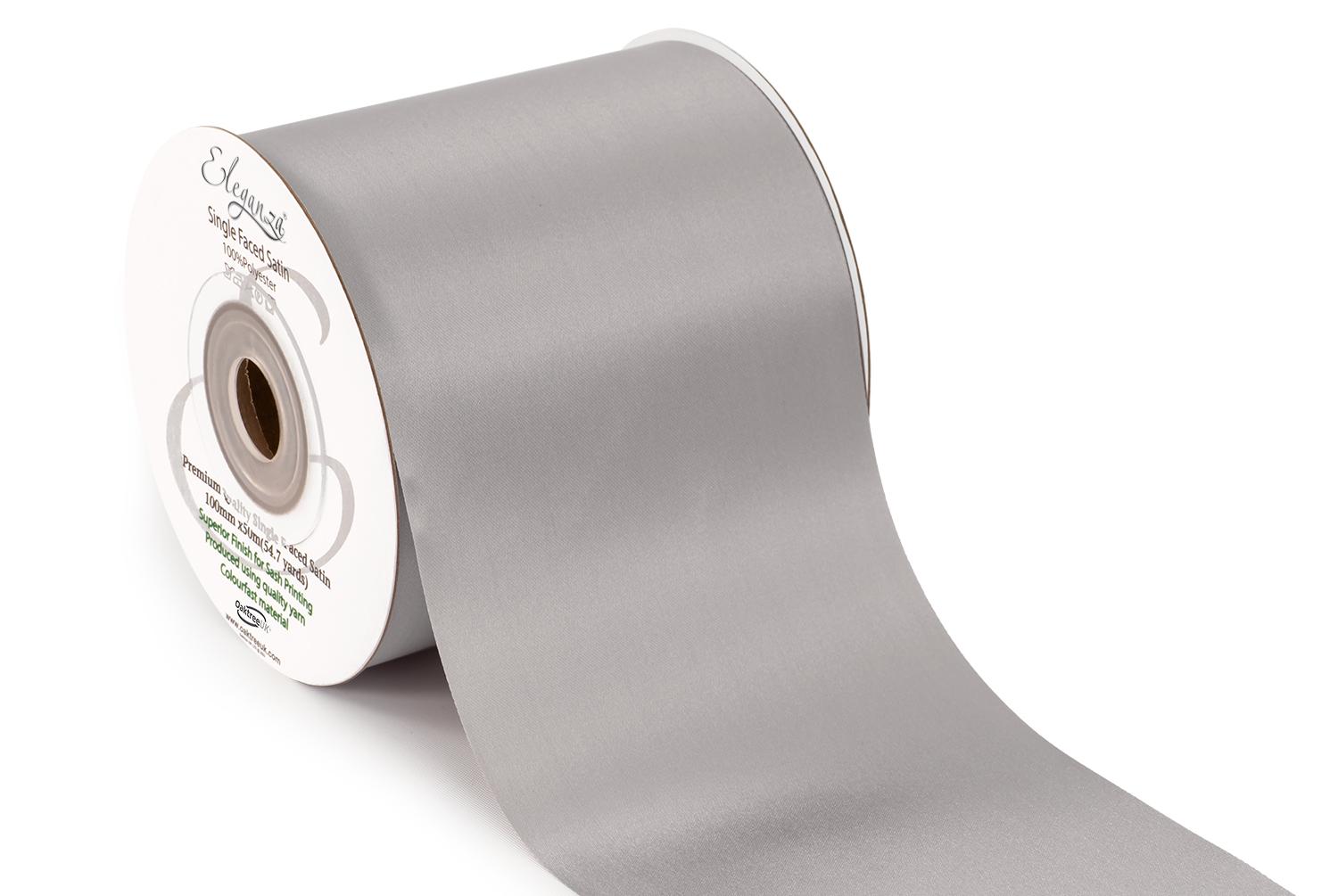 Eleganza Single Faced Sash Ribbon 100mm x 50m Silver No.66