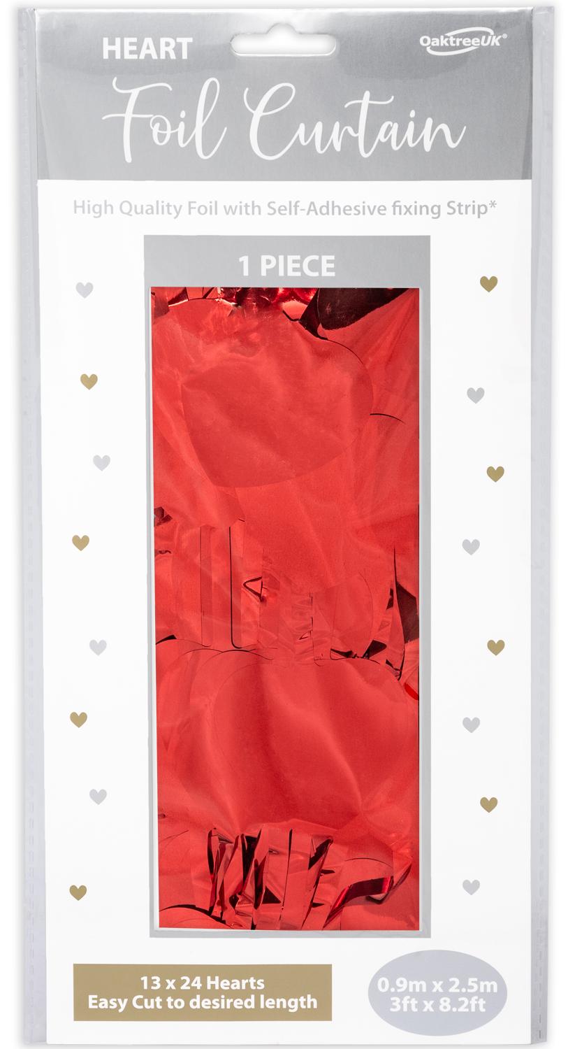 Oaktree Heart Foil Door Curtain 0.90m x 2.50m Metallic Red - Foil