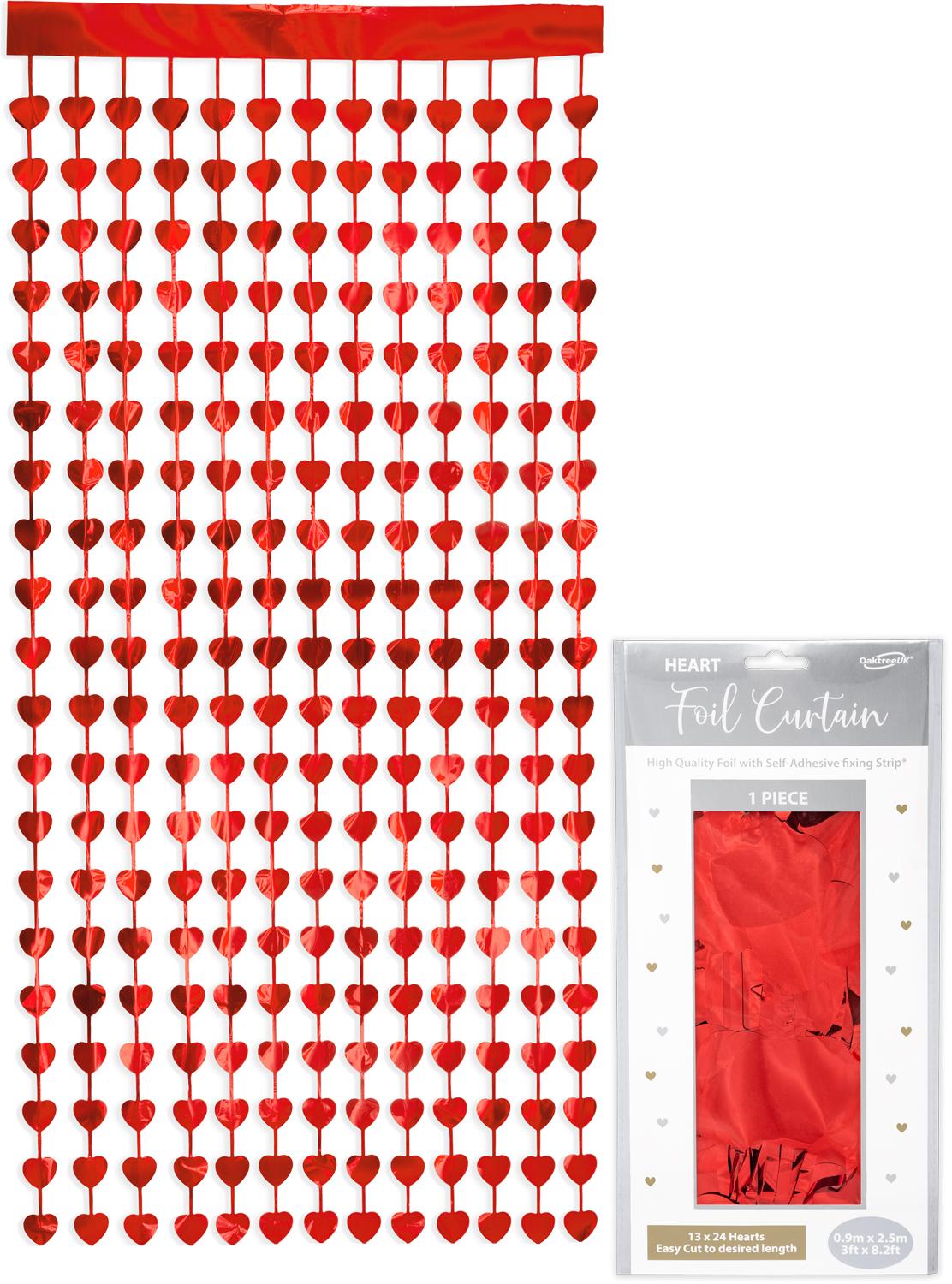 Oaktree Heart Foil Door Curtain 0.90m x 2.50m Metallic Red - Foil