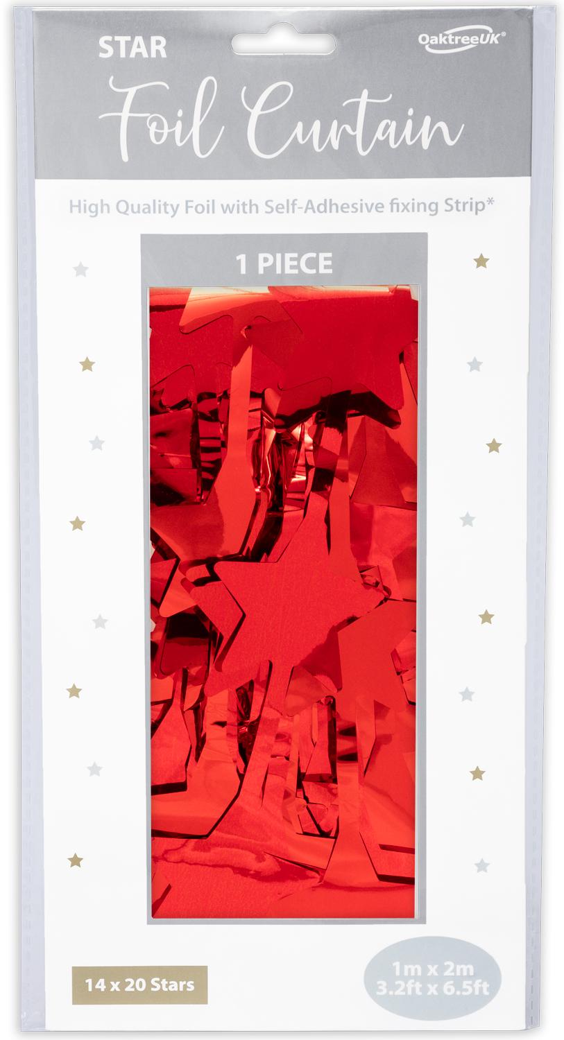 Oaktree Star Foil Door Curtain 1m x 2m Metallic Red - Foil Door