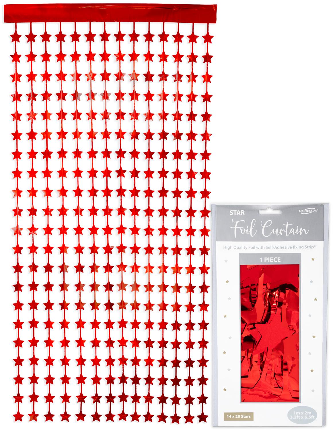 Oaktree Star Foil Door Curtain 1m x 2m Metallic Red - Foil Door