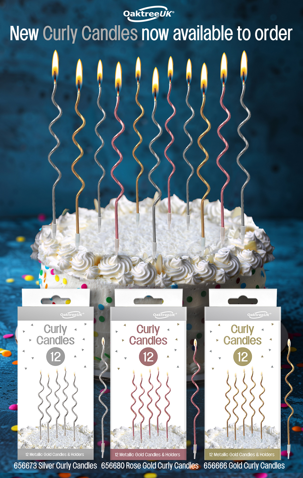 Curly Candles x 12 with Holders Rose Gold - Partyware